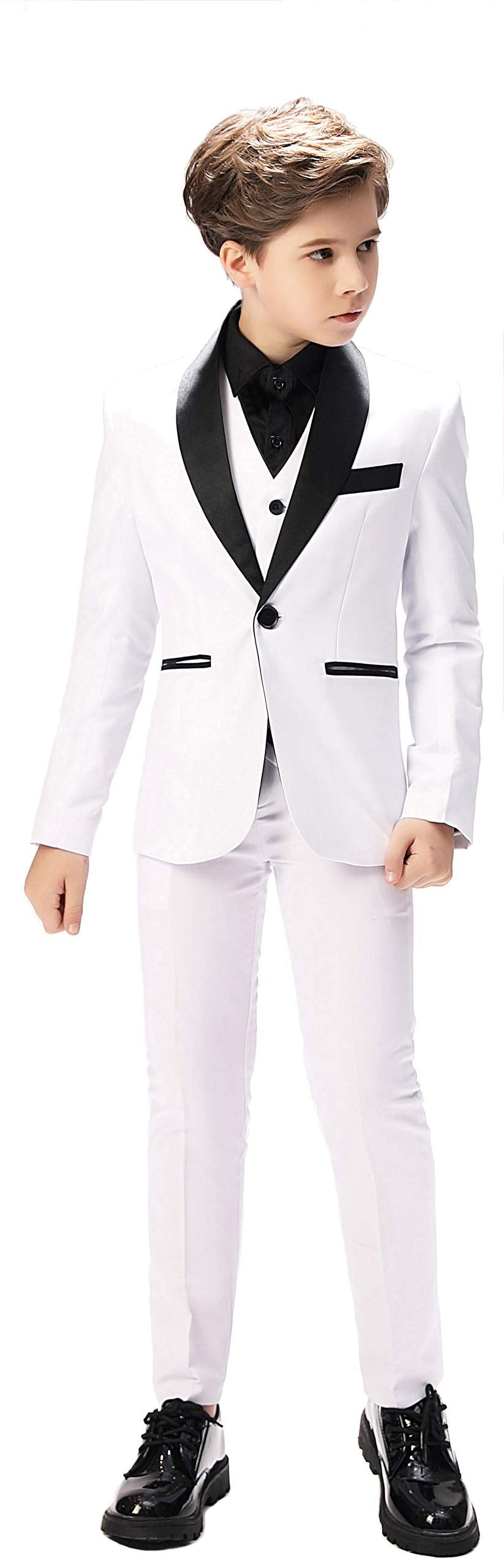 ETHAN Little Boys Tuxedo Suit White Slim Fit 4 Piece Suit for Wedding ...
