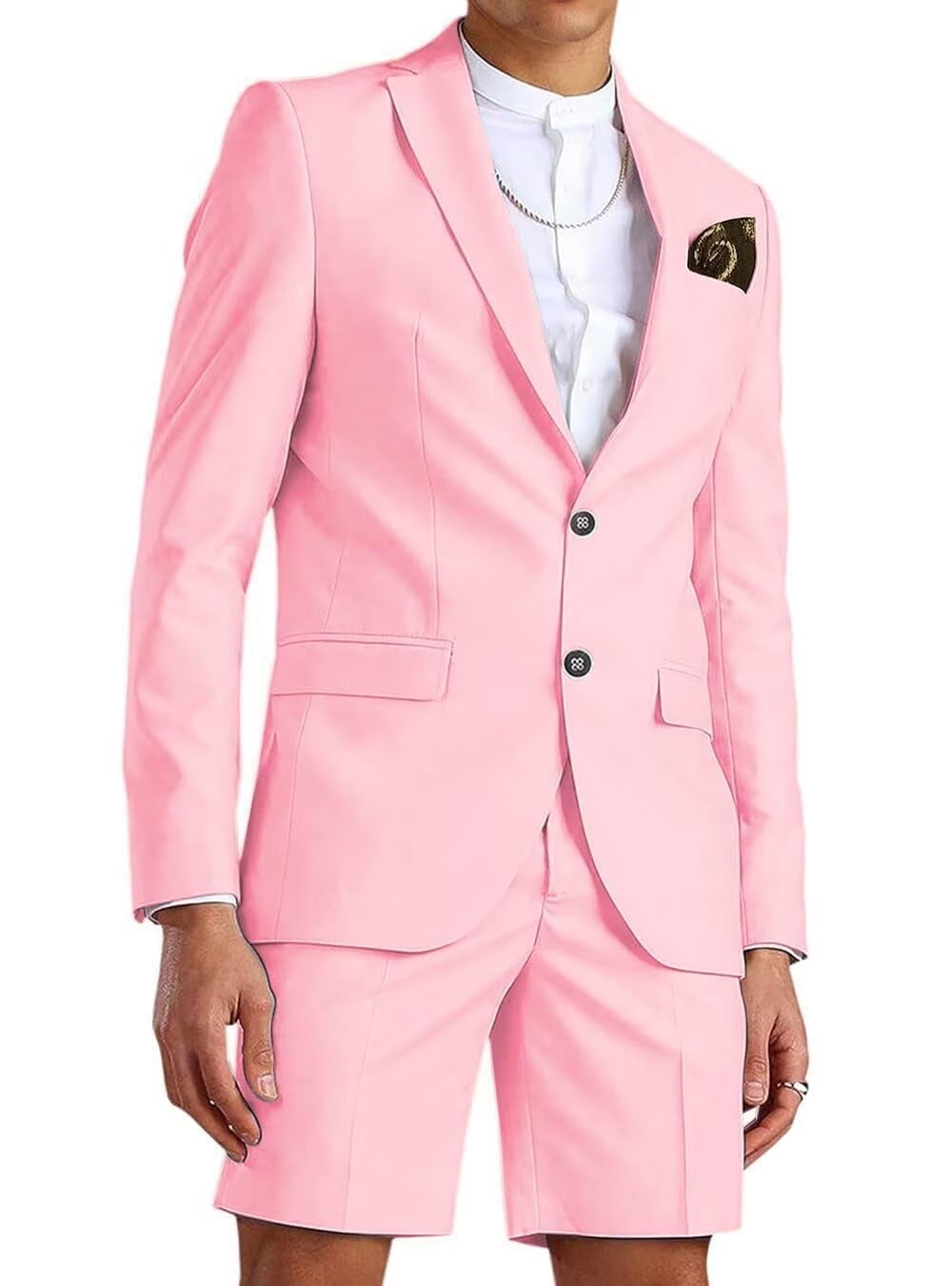 ETHAN Men's 2 Piece Slim Fit Suit Two Button Blazer and Short Pants Set ...