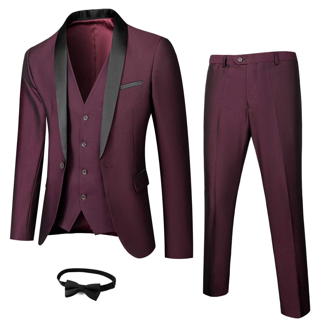 ETHAN Men's Suit Slim Fit 3 Piece Suit Double Breasted Suit One Button ...