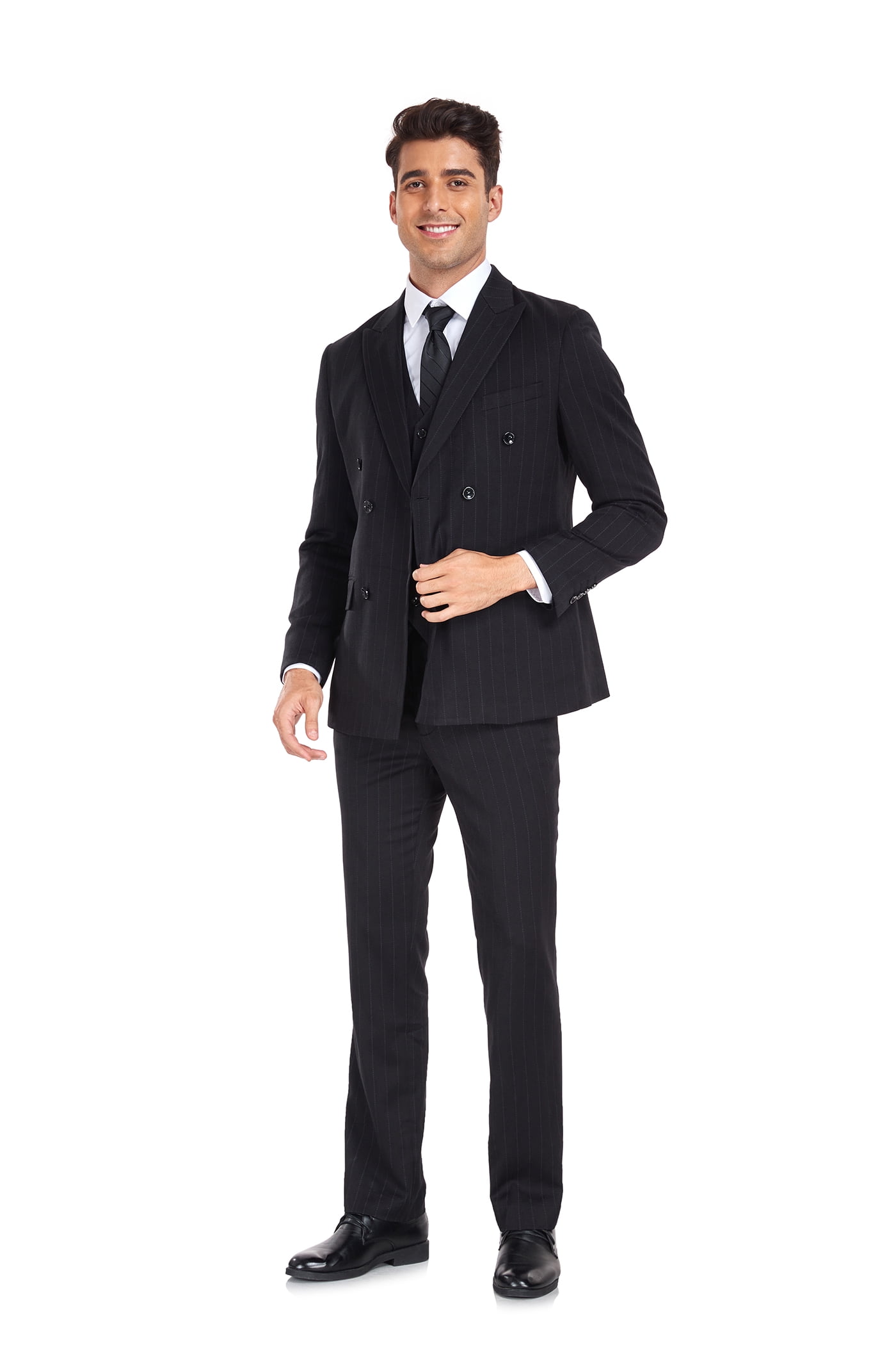ETHAN Mens 3 Piece Suit Classic Fit Black Pinstripe Set for Young Men ...