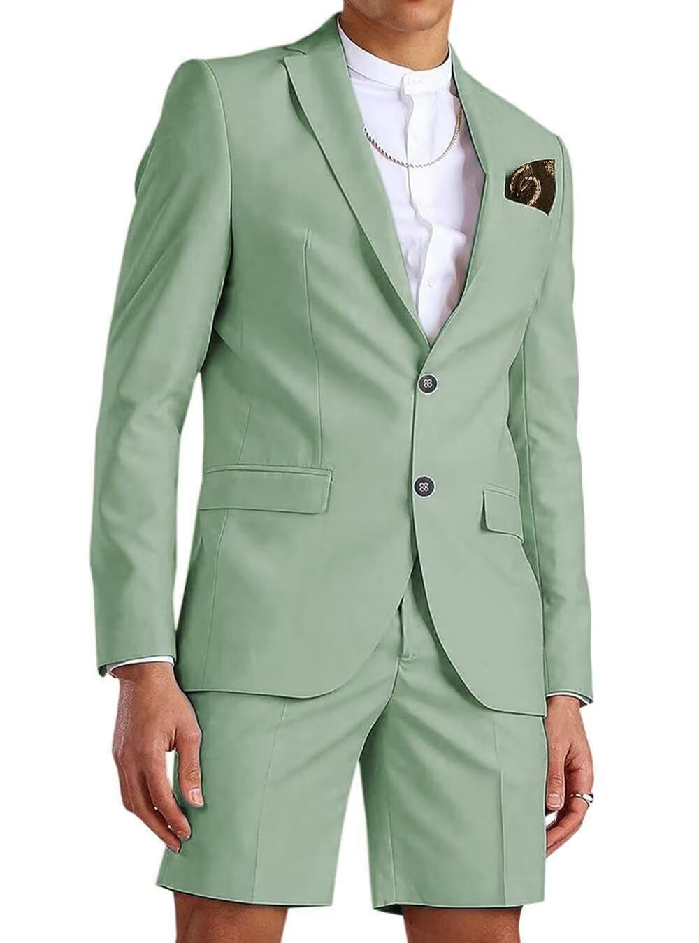 ETHAN Mens Sage Green Suit 2 Piece Short Suits for Wedding Short Suits ...