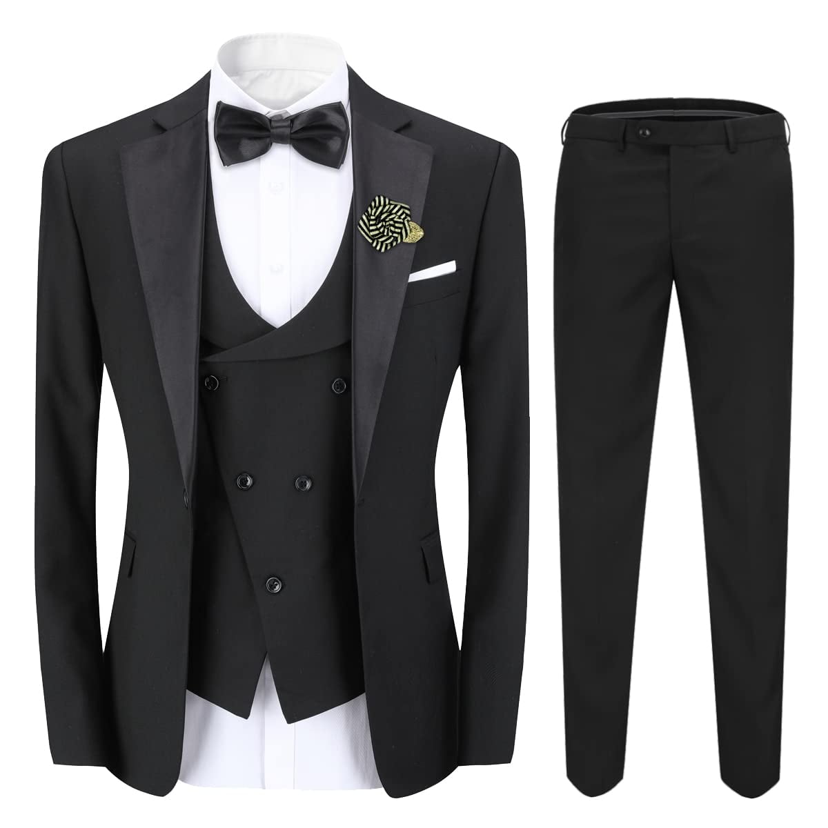 ETHAN Mens Suit Black Solid Color Roaring Formal Costumes for Men ...