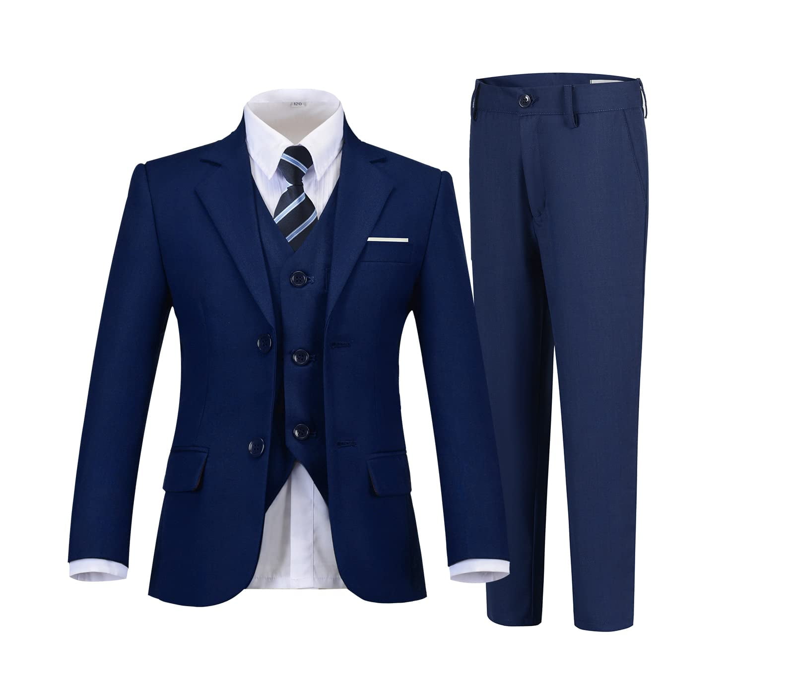 ETHAN Navy Blue 5 Piece Boys Tuxedo Suit Slim Fit Teen Suits for Young ...