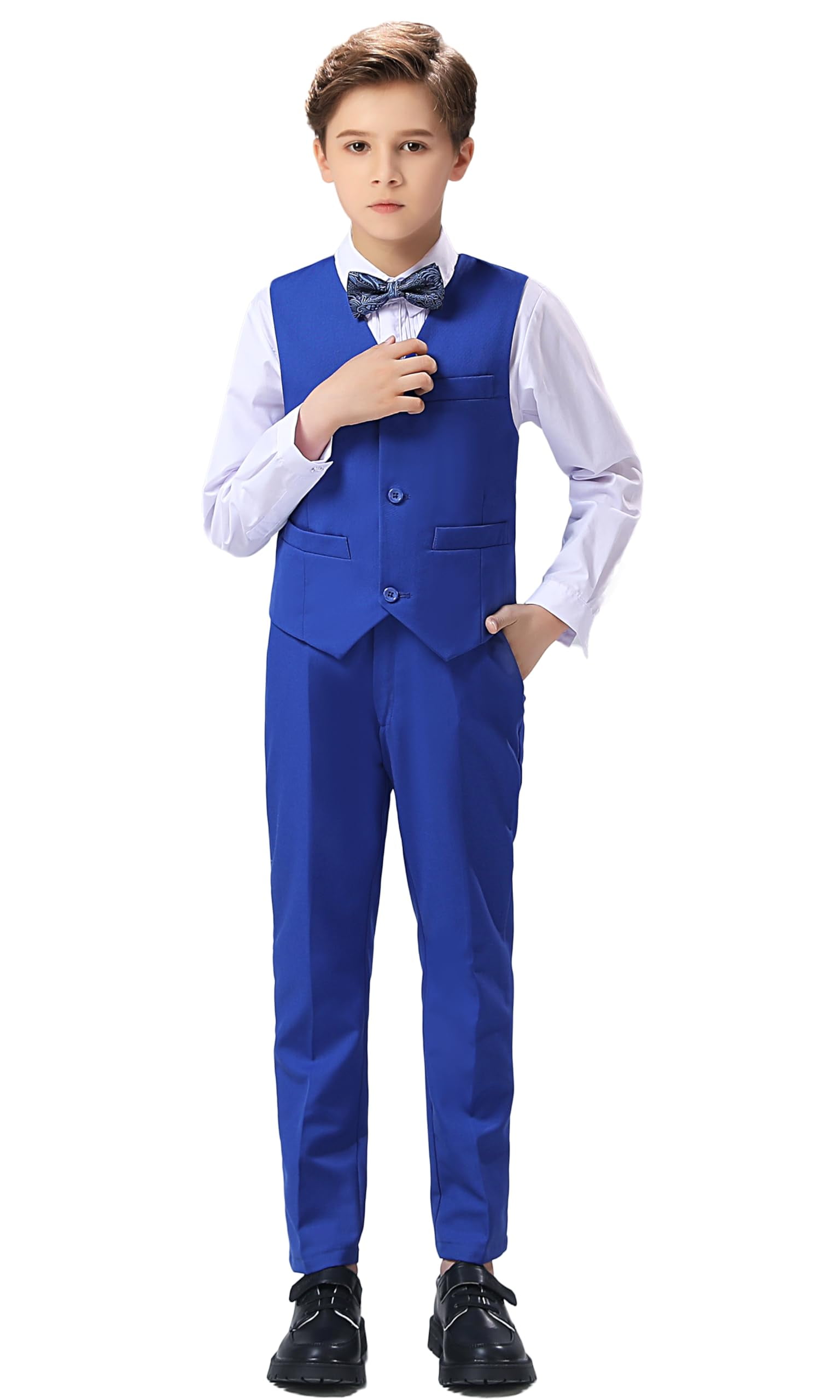 ETHAN Royal Blue Boys' 4-Piece Formal Suit Set Vest Pants Collared ...