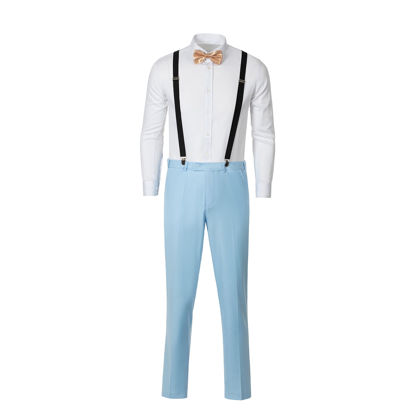ETHAN Sky Blue 4 Piece Suit for Prom Simple Shirt Pant Tie Suspenders ...