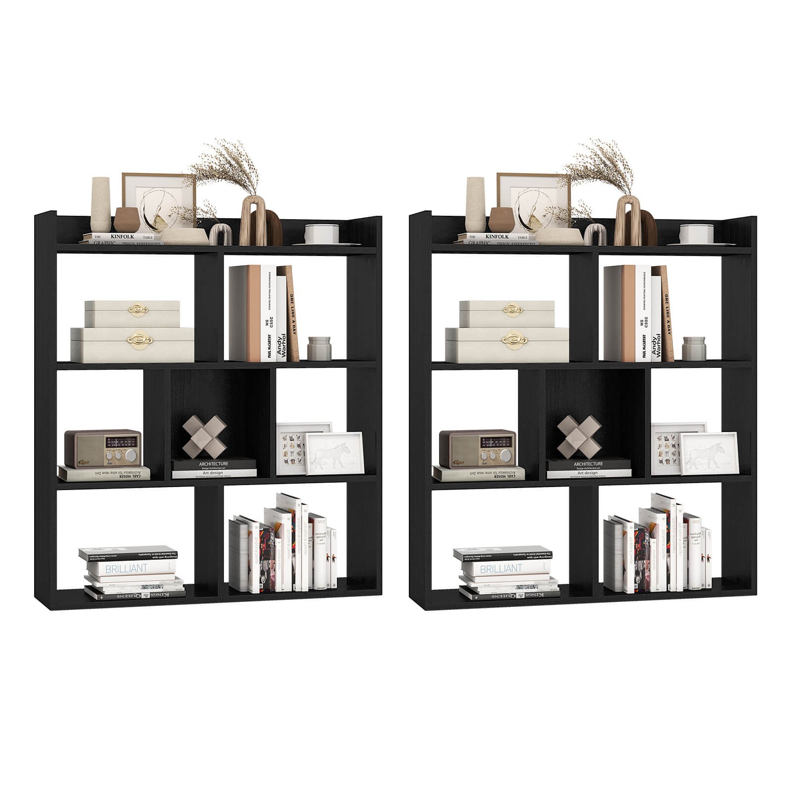 ETHFRF 2-piece set, 3-layer, 7-grid bookshelf thickening project, wood ...