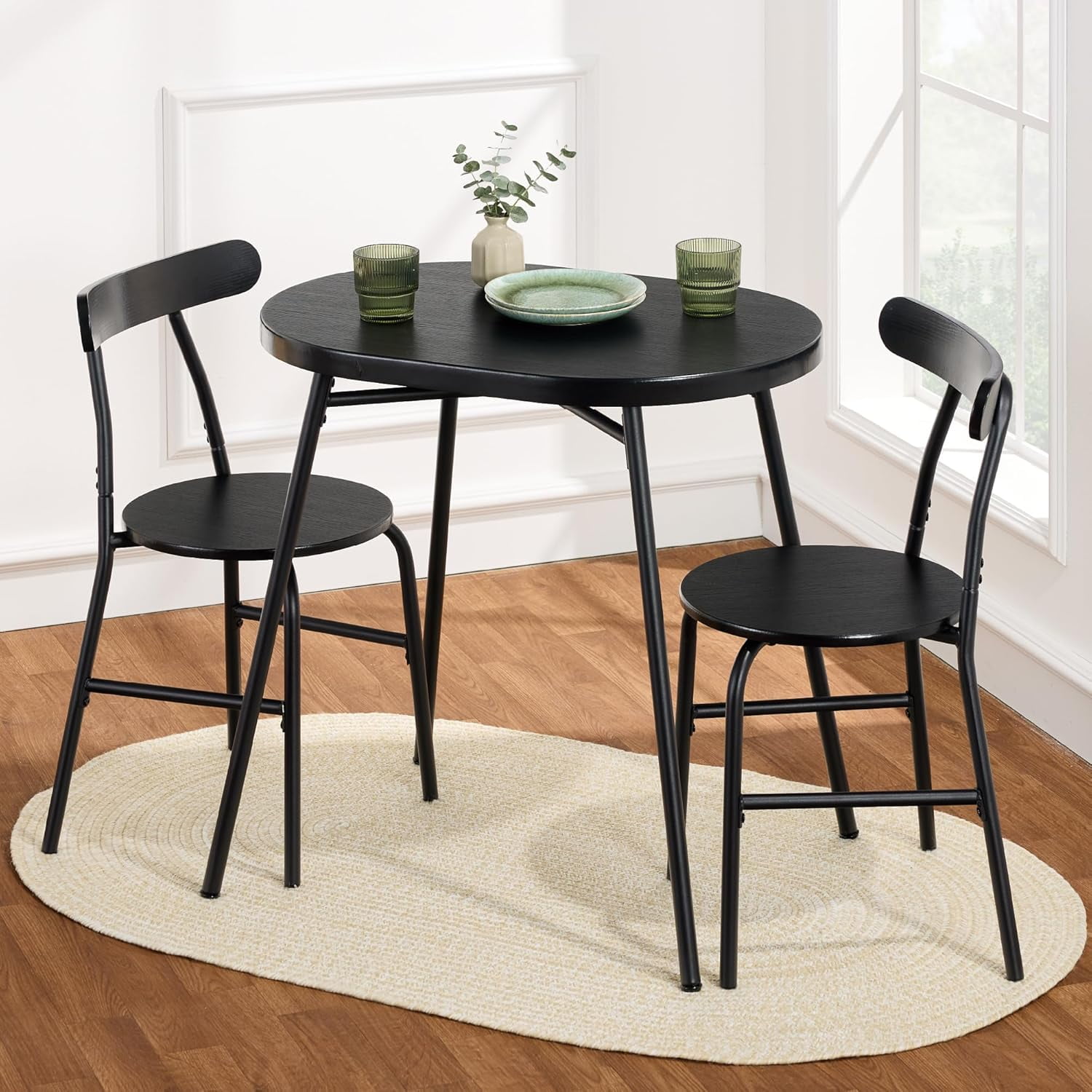 ETHFRF 3-Piece Modern Oval Dining Table Set, Small Kitchen Dinette w/ 2 ...