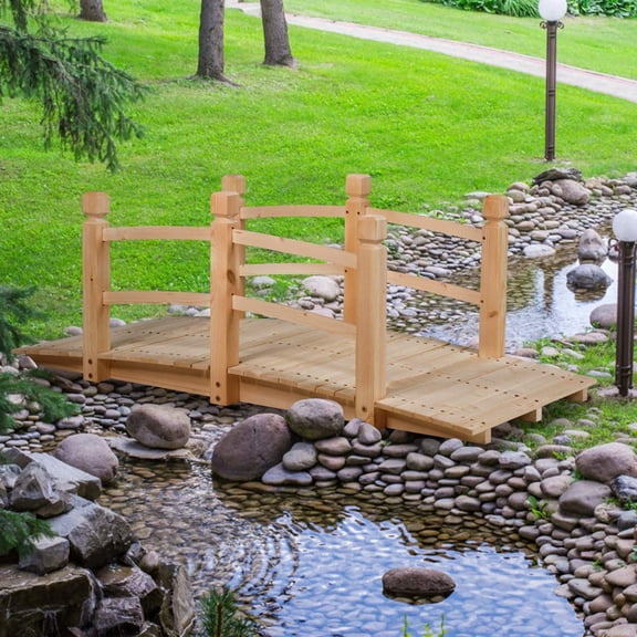 Shine Company Cedar Wood Garden Bridge, 4 ft, Beige, Outdoor Backyard ...