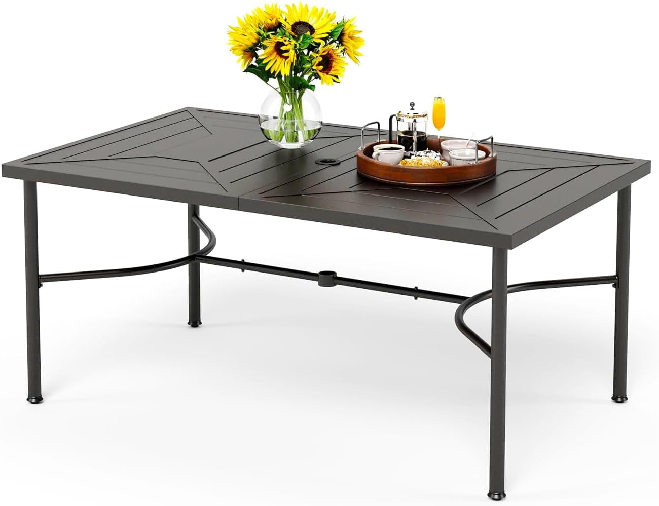 ETHFRF 64" Large Metal Patio Dining Table Steel Rectangular Outdoor ...
