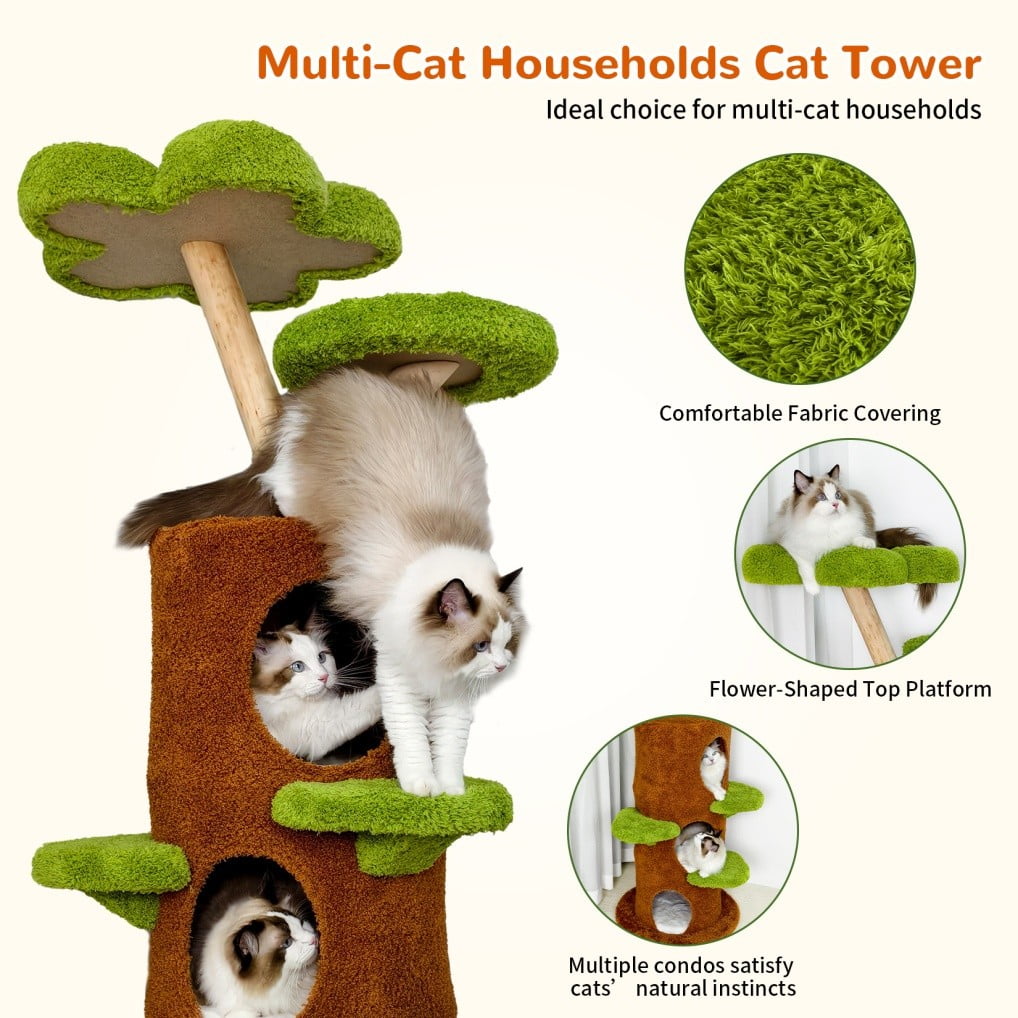 ETHFRF Green & Brown Cat Tree, All-in-One Cat Activity Centre with ...