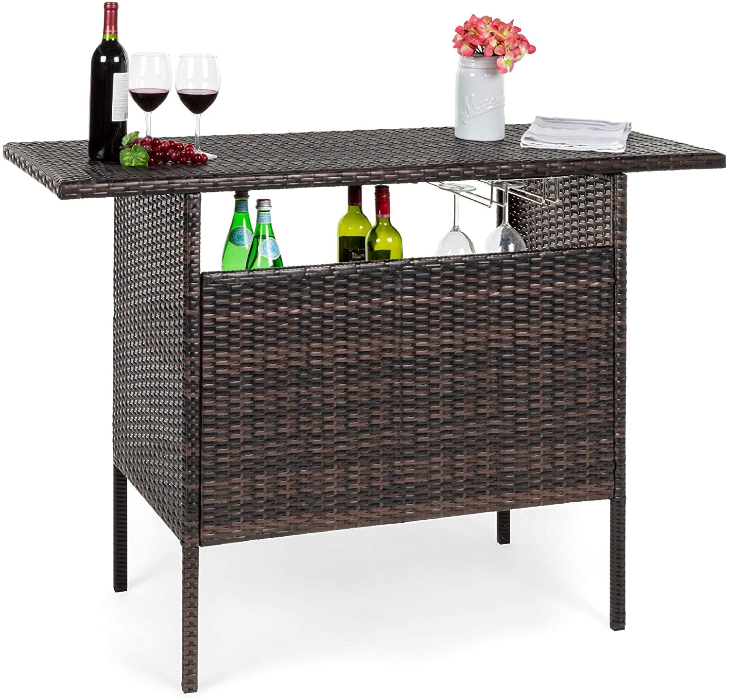 ETHFRF Outdoor Patio Wicker Bar Counter Table Backyard Furniture 2 ...