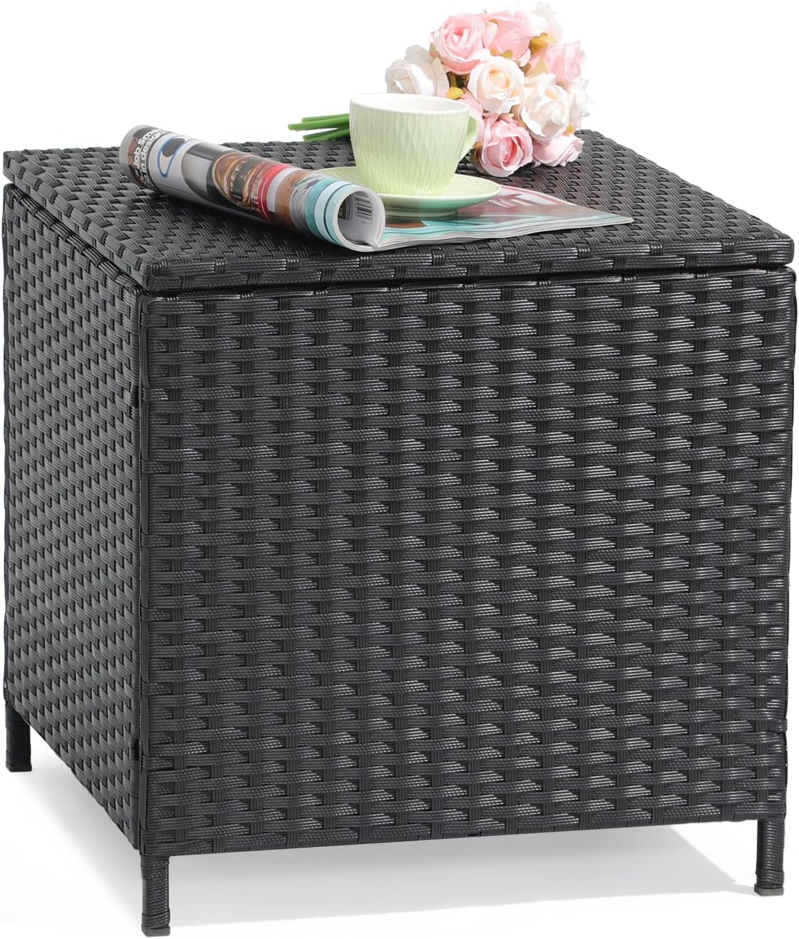 ETHFRF Outdoor Wicker Side Table, Small Storage Rattan Wicker End Table ...