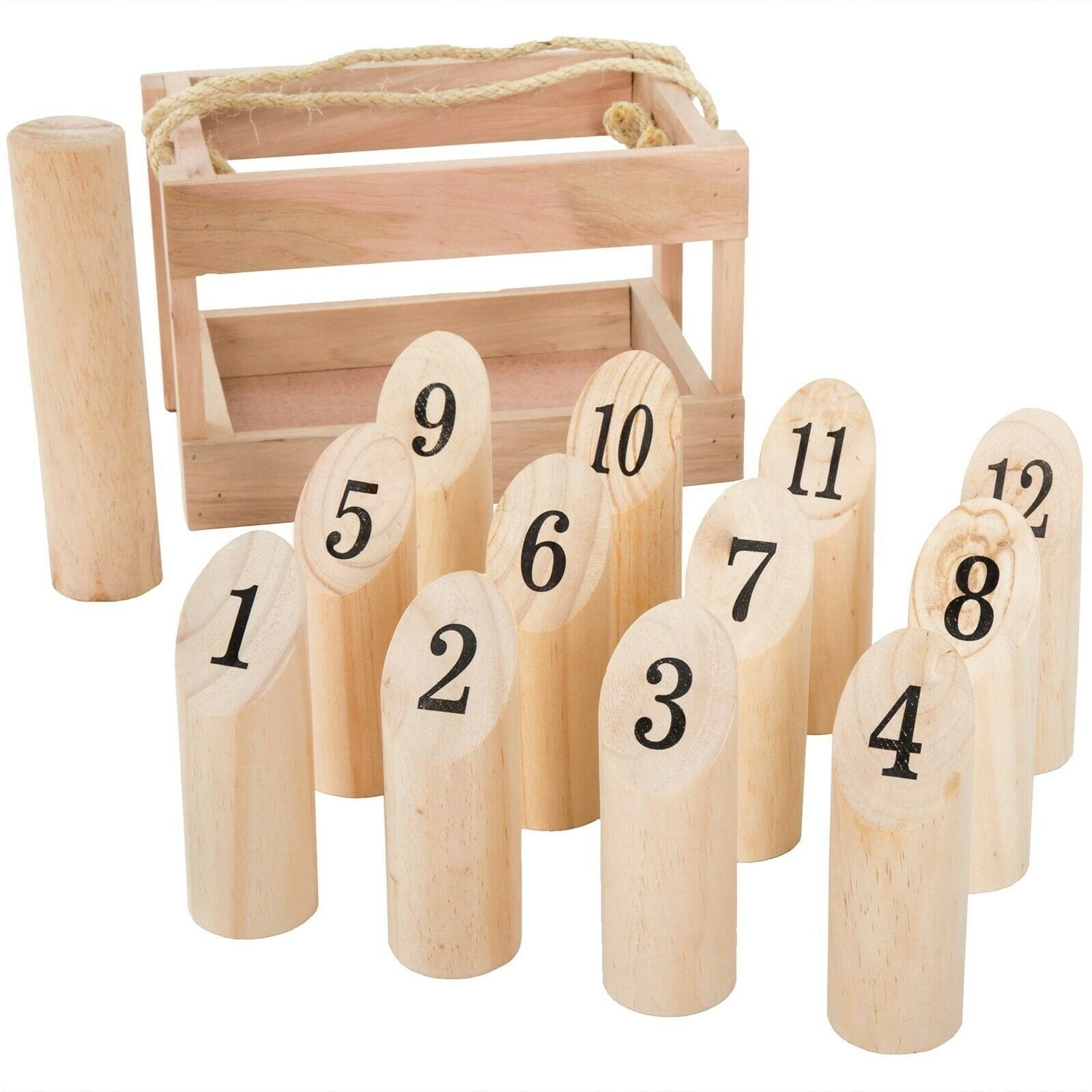 ETHFRF Wooden Throwing Game 12 Pin Skittles Lawn Game with Carrying ...