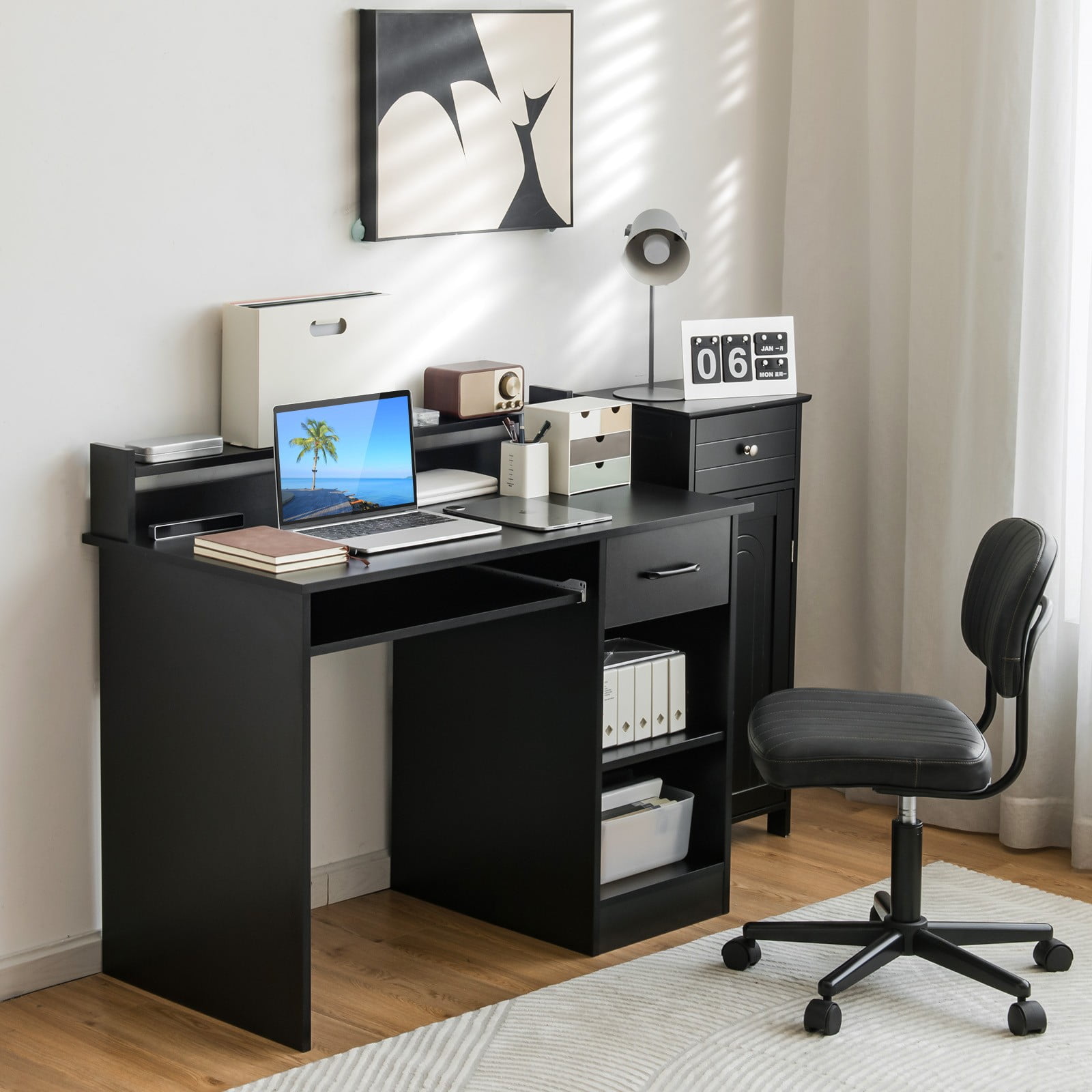ETHFRF black computer desk with a total weight of 448.5lbs, a 41.5-inch ...