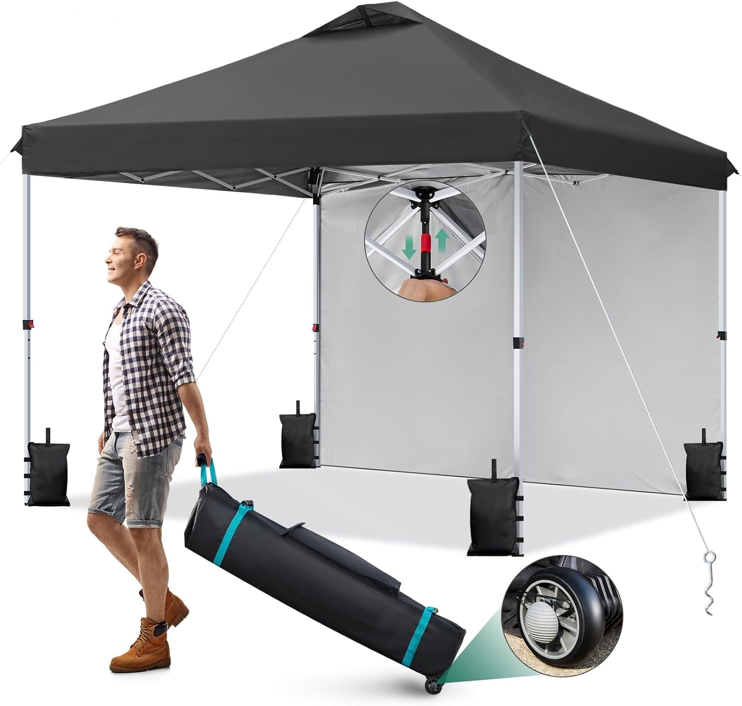 ETHFRF10x10 Pop Up Canopy with 1 sidewall, Easy Up Canopy Tent with ...