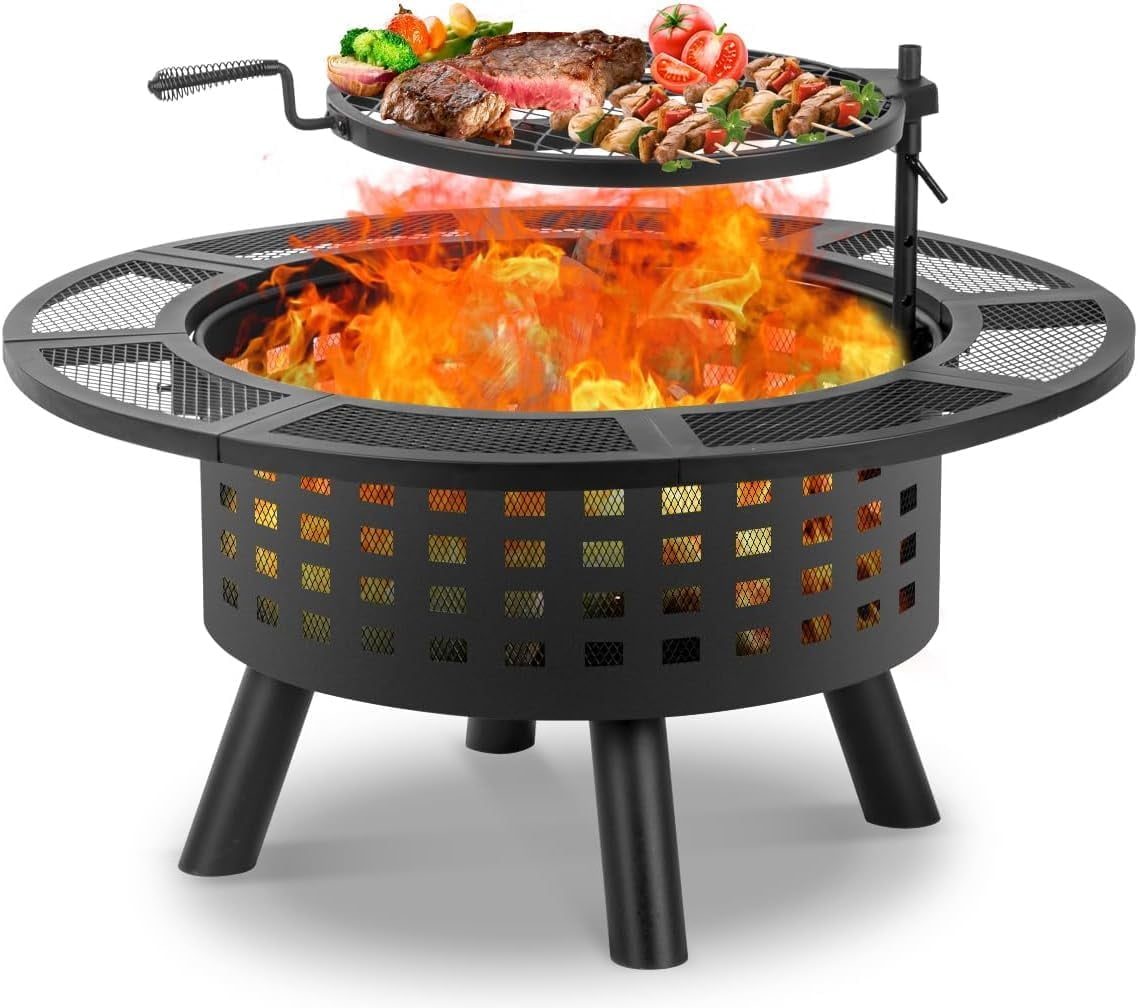 ETHFRF36 inch Outdoor Fire Pit with Grill,Wood Burning Firepits for ...