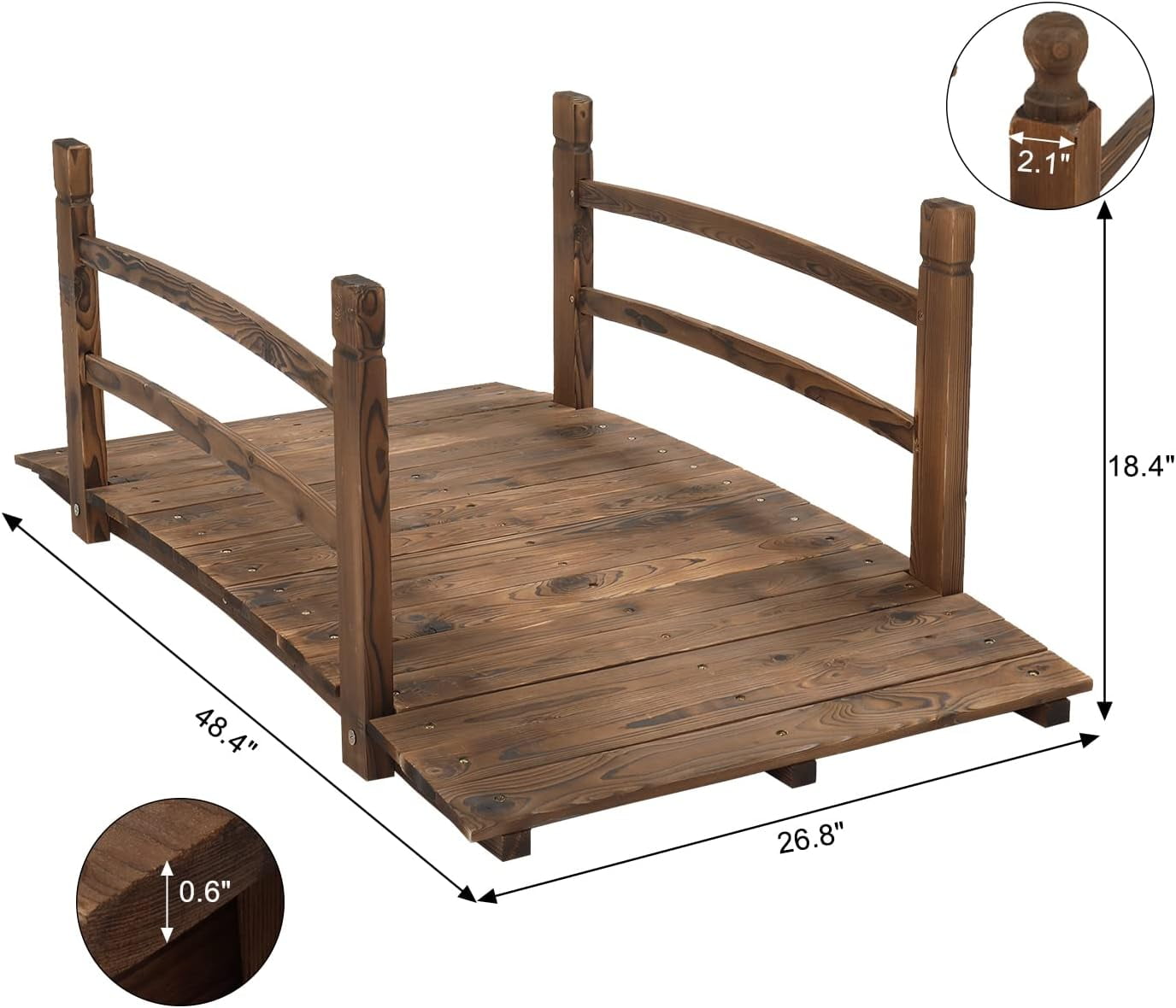 ETHFRF4 ft Garden Bridge, Arch Walkway Wooden Bridge with Safety Rails ...