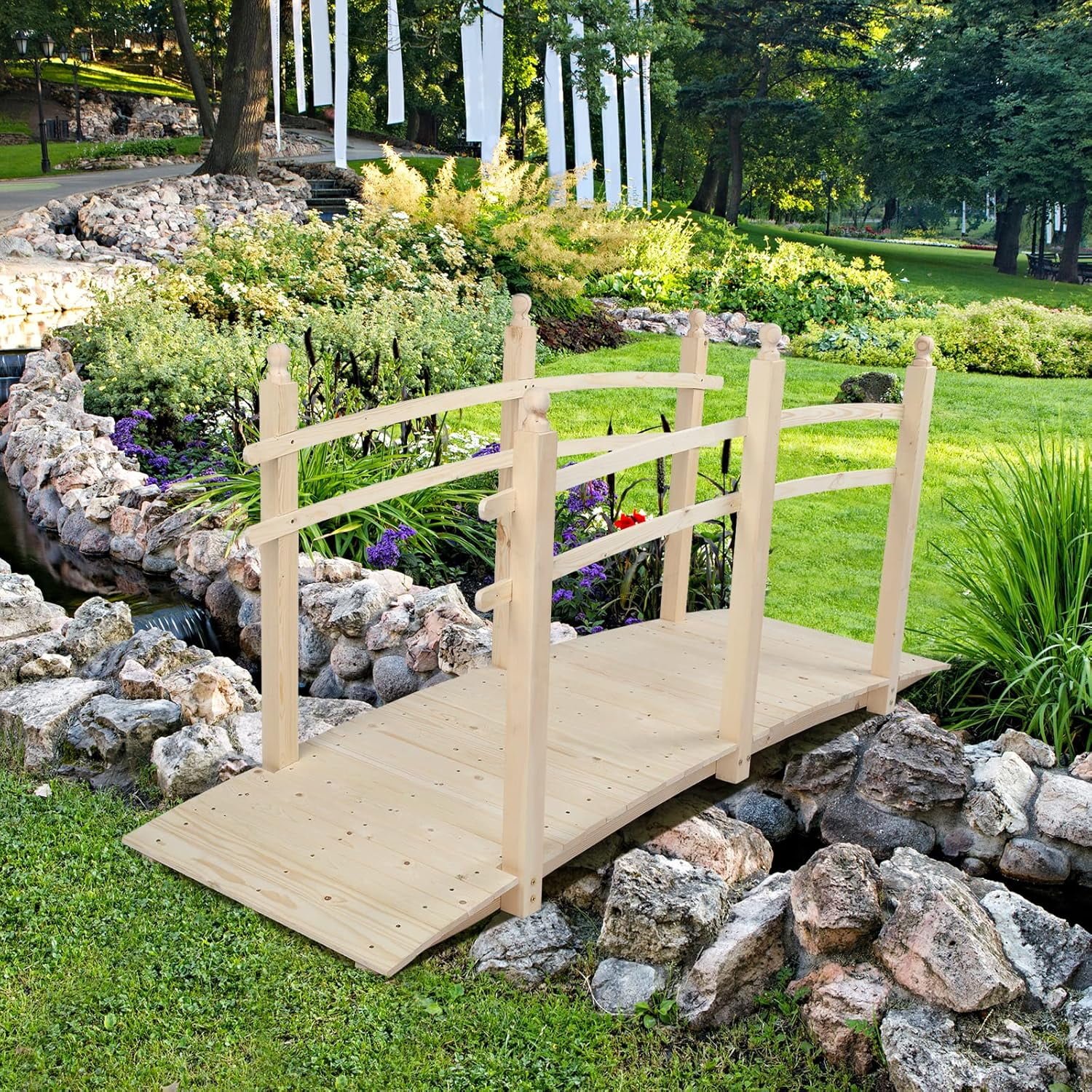 ETHFRF7.5 ft Garden Bridge, Arch Walkway Wooden Bridge with Safety ...