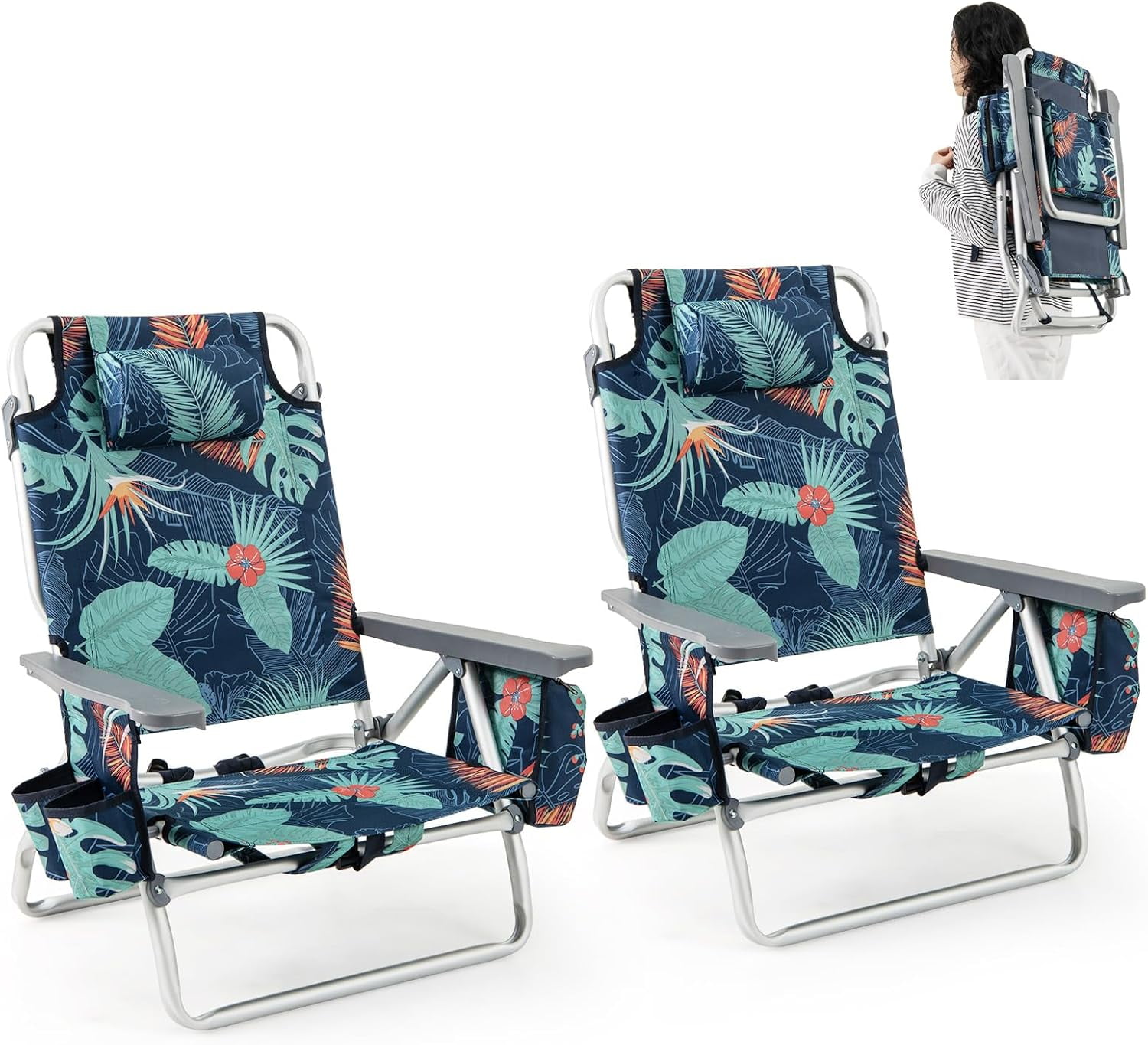 ETHFRFFolding Beach Chair, Patio Sling Chairs with 5 Adjustable ...