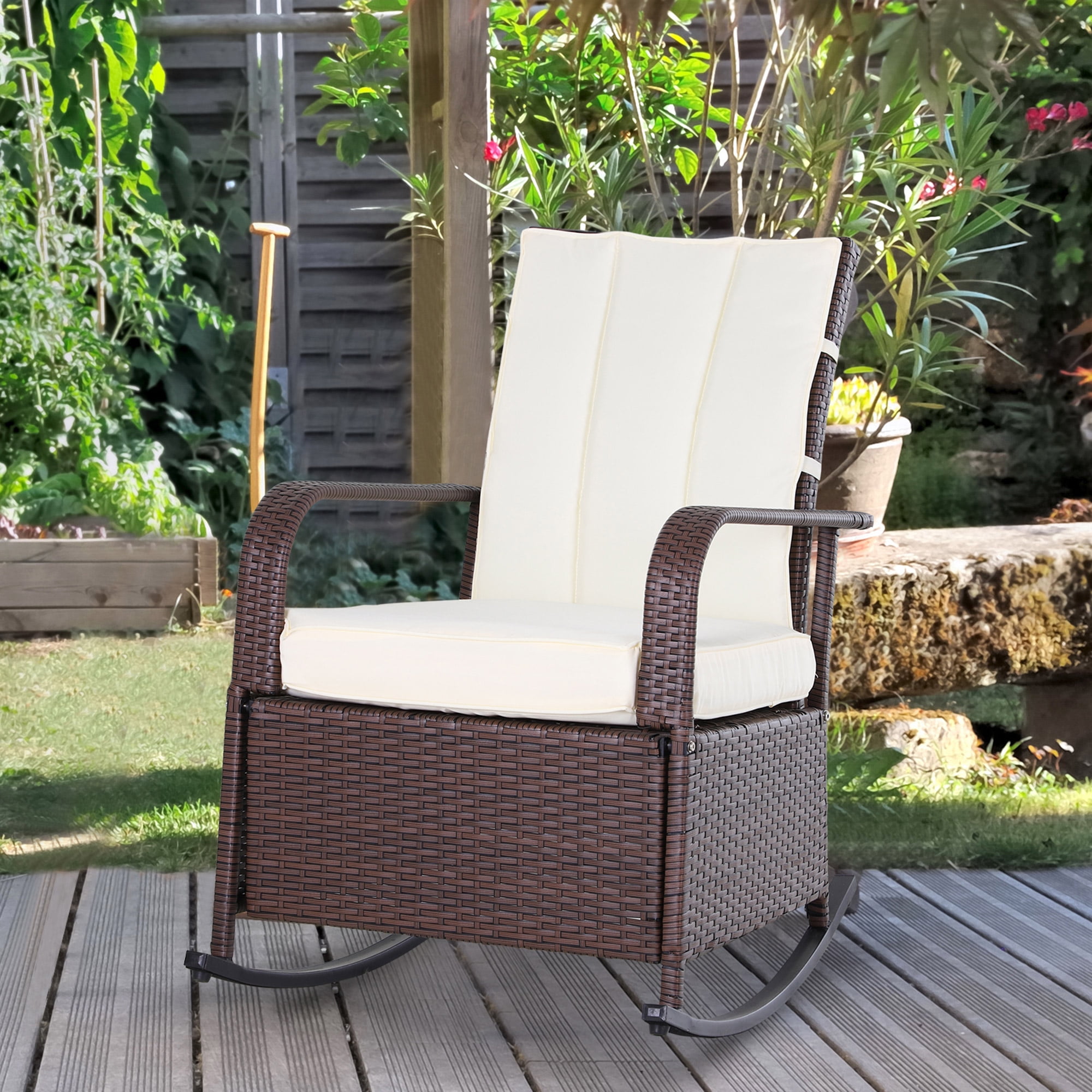 ETHFRFOutdoor rattan rocking chair and lounge chair, thick high ...