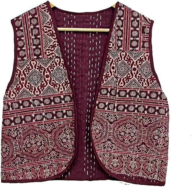 ETHINUMATIC Handmade Kantha Vest Jacket, Casual Lightweight Women's ...