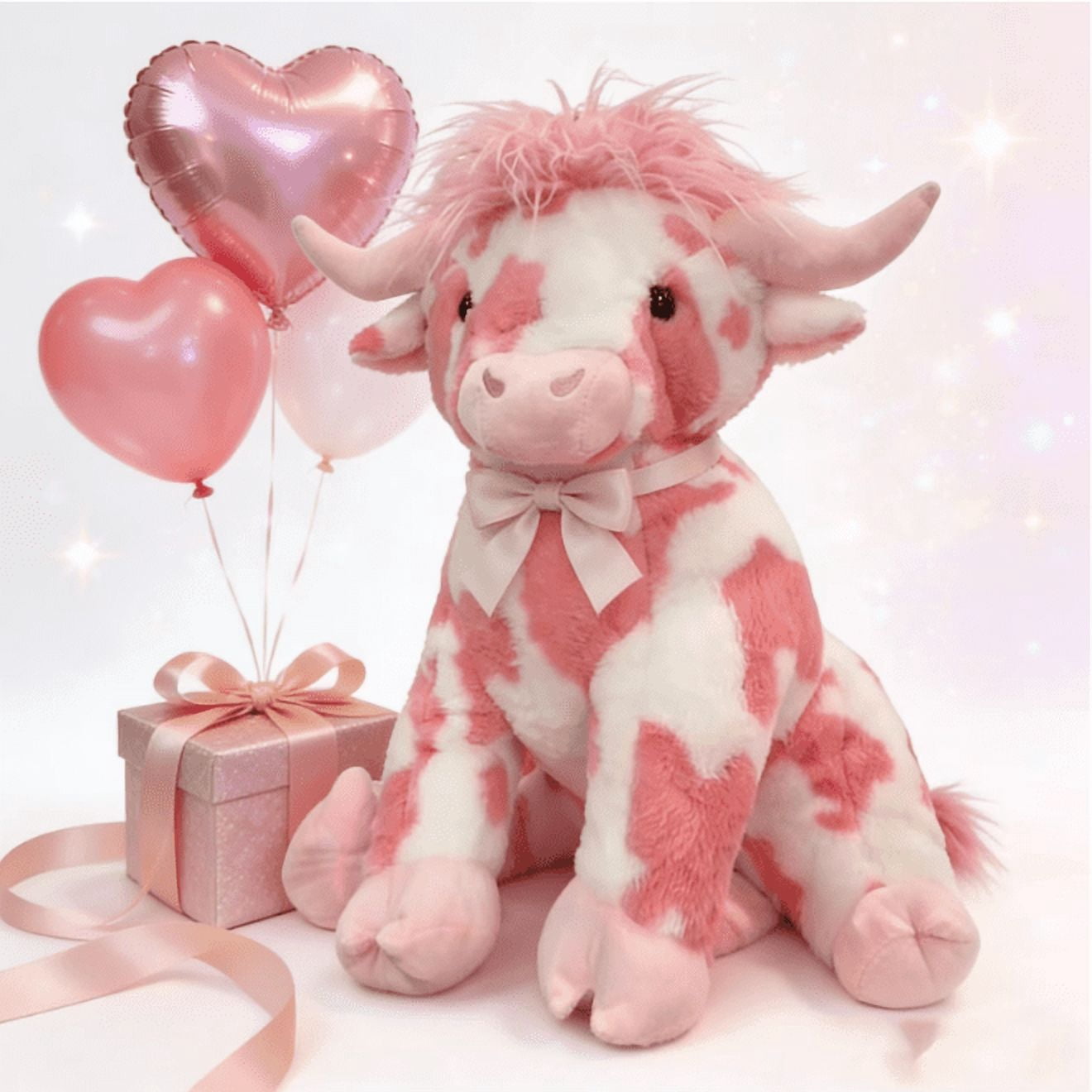 ETHKIA Pink Highland Cow Plush,10inch Cute Cow Plush Stuffed Animal ...