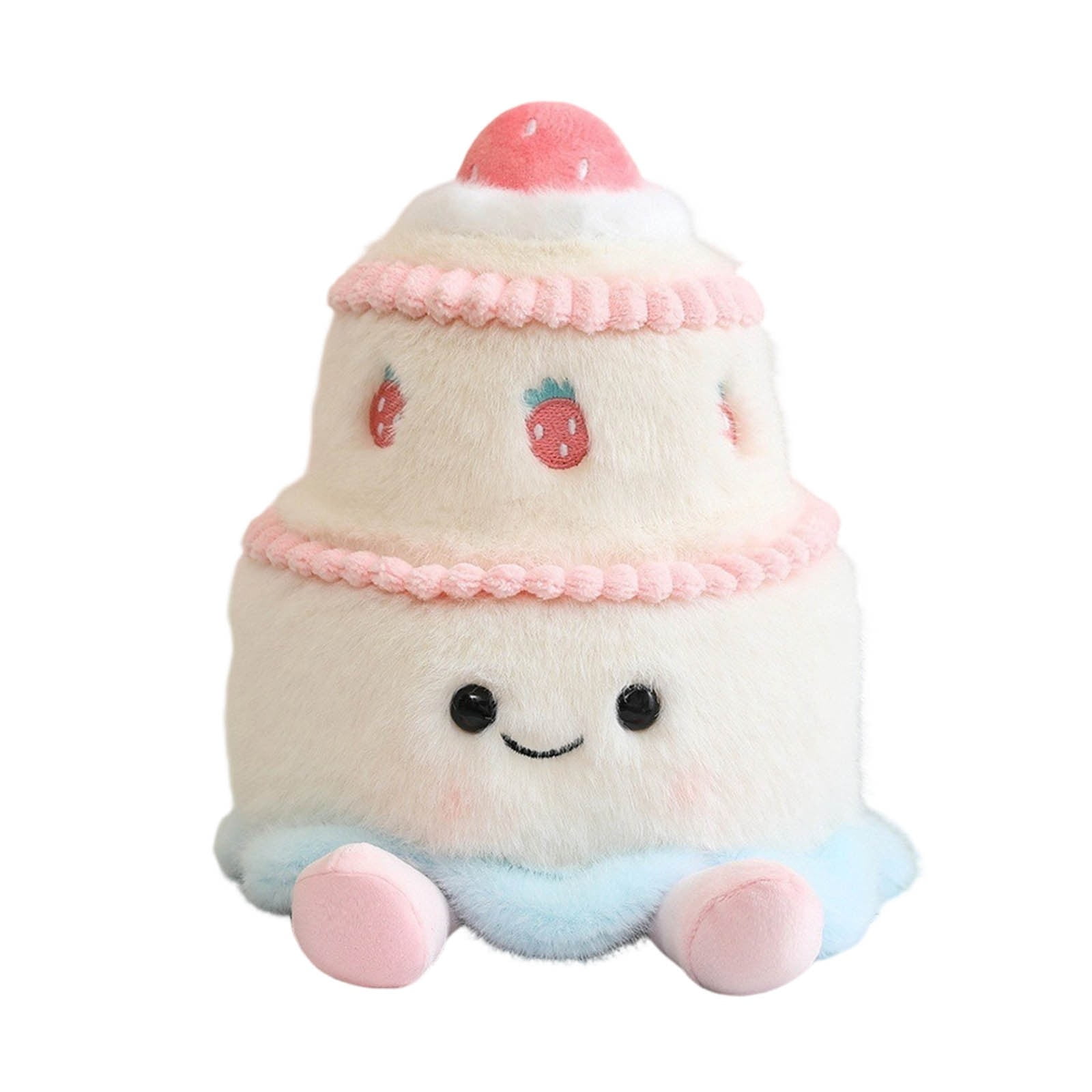ETHKIA Strawberry Birthday Cake Plush Toy, Cute Smiling Stuffed Animal ...