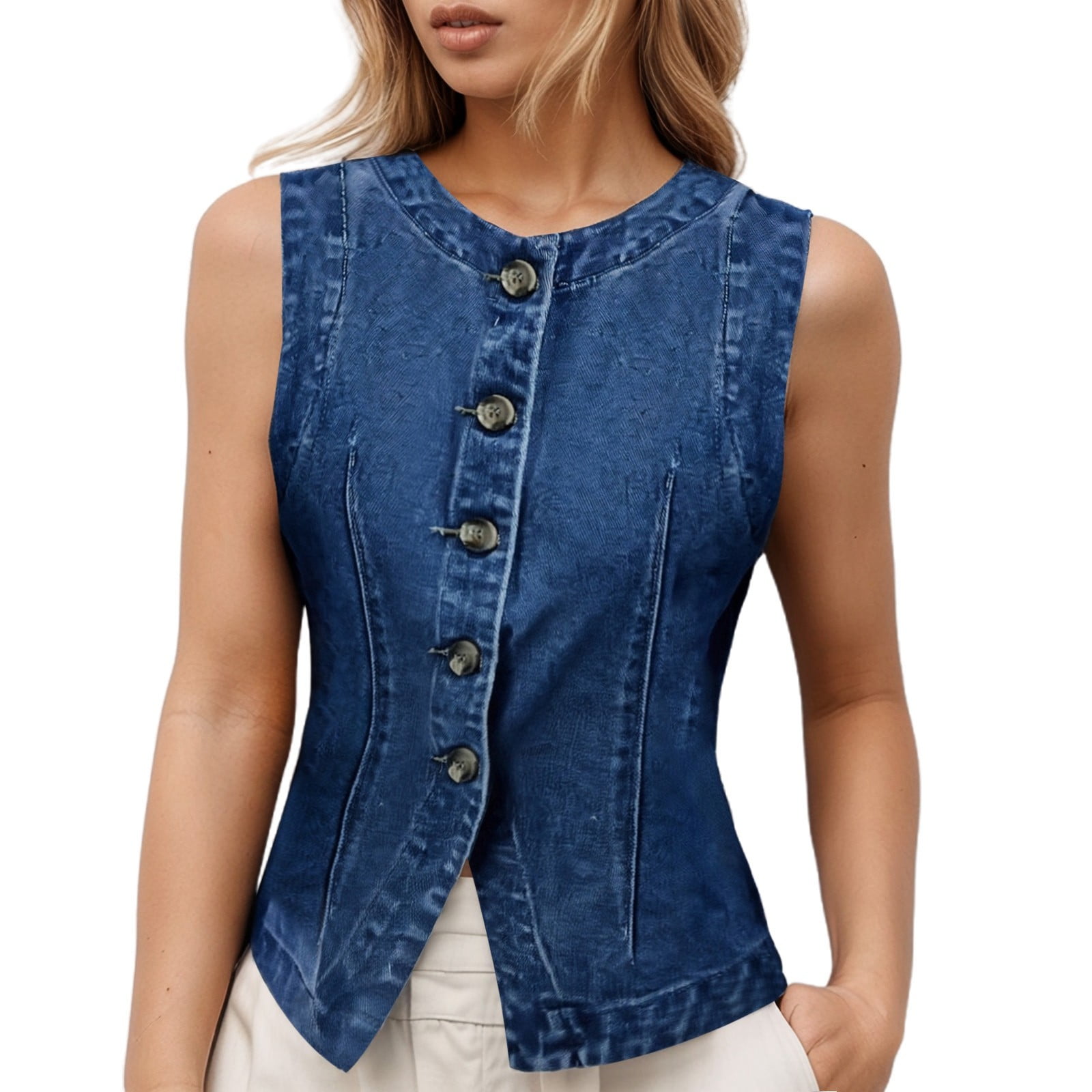 ETHKIA Womens Button Denim Vest Jean Tank Tops Summer Fashion Casual ...