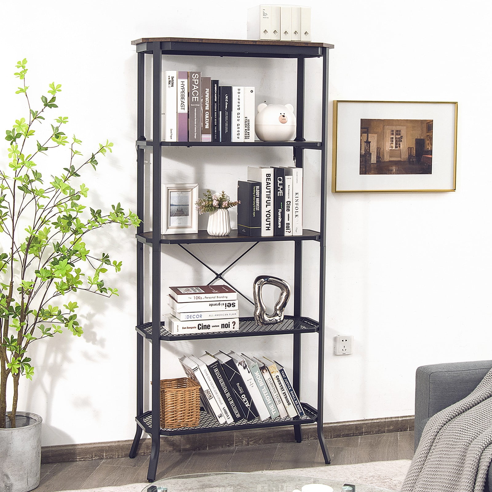 ETHRF Retro Brown 5-Layer Industrial Wind Storage Rack Rust proof Steel ...