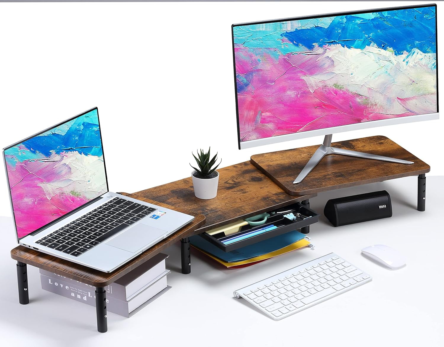 ETHU Dual Monitor Stand Double Riser for PC Laptop Printer 3 Adjustable ...