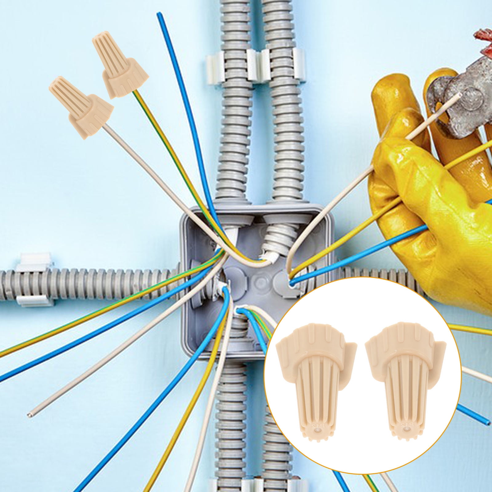 ETHZZLE 100Pcs Beige Electrical Wire Connectors Nut Winged Screw ...