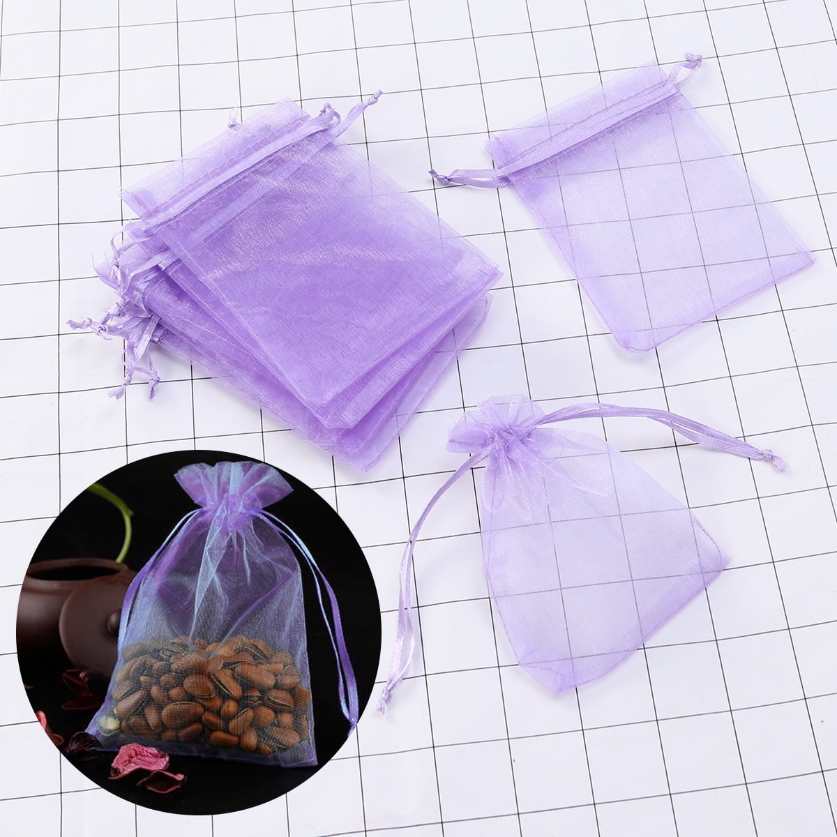 ETHZZLE 100Pcs Violet Net Yarn Candy Bags Beautiful Design for Storage ...
