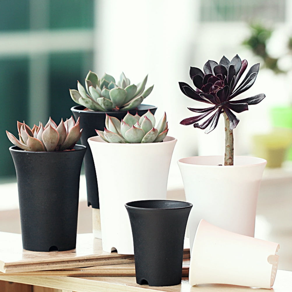 ETHZZLE Set of 10 White Round Flower Pots for Indoor and Outdoor Plants ...