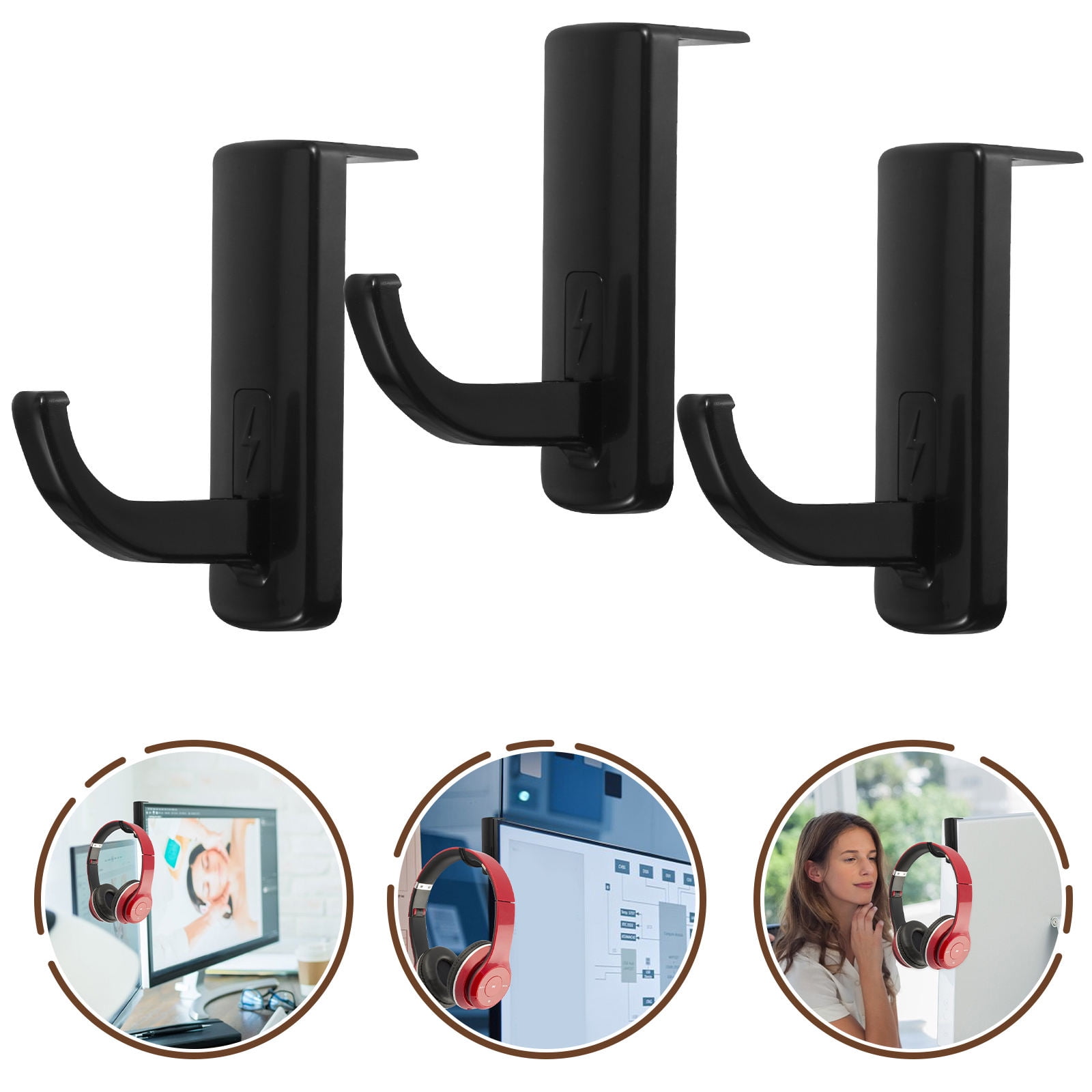 ETHZZLE 10Pcs Side of Monitor Headphone Hanger Black Plastic Hook for ...