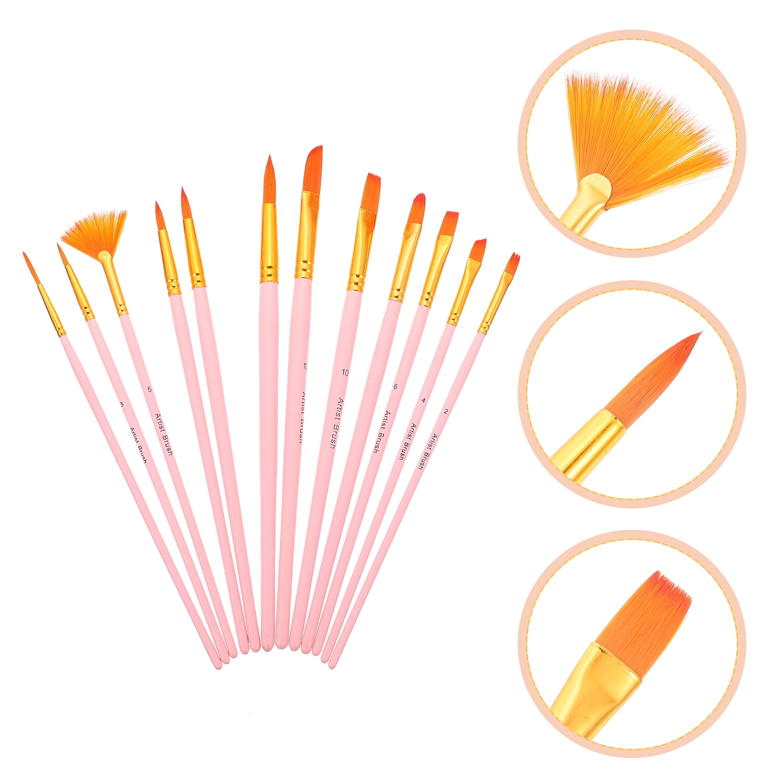 ETHZZLE Back to School Paint Brush Set Pink 12Pcs 12.1X1.5In Nylon Wood ...