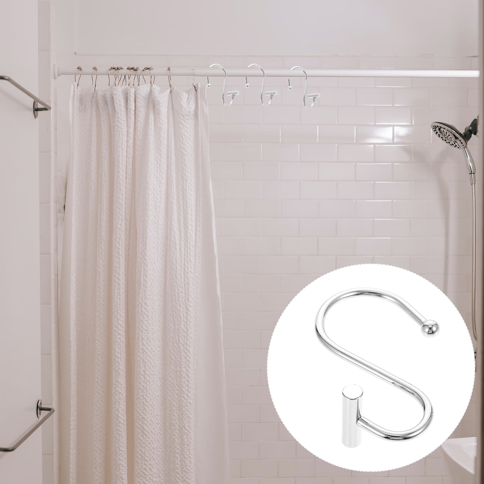 ETHZZLE 12Pcs Plated Silver Metal T Bar Shower Curtain Rings for ...