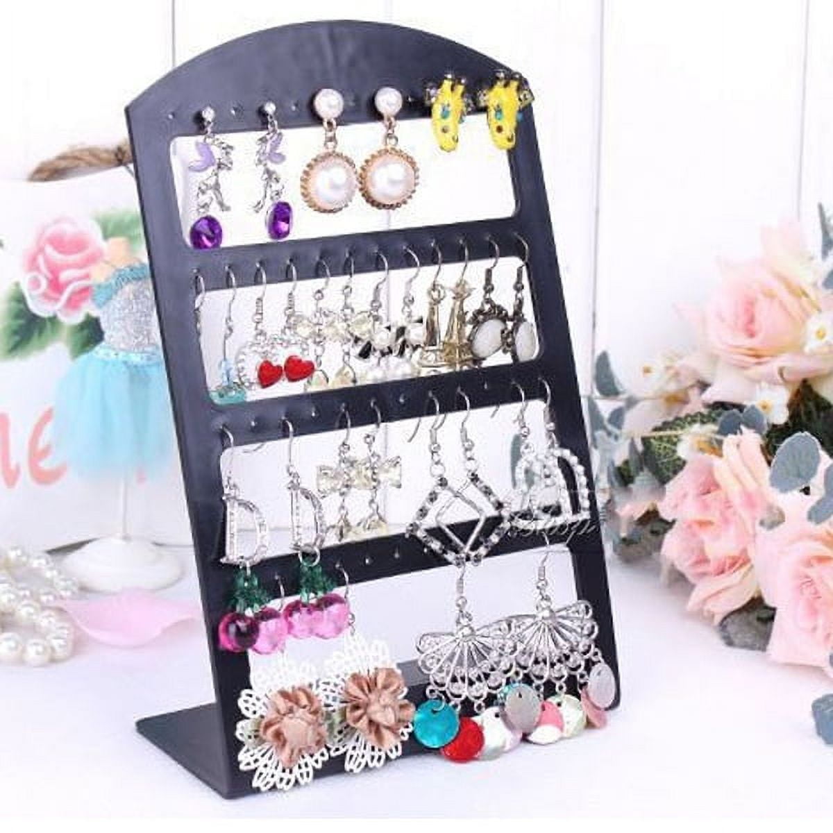 ETHZZLE 24Pairs Plastic Earring Display Organizer Stand in Black with 4 ...