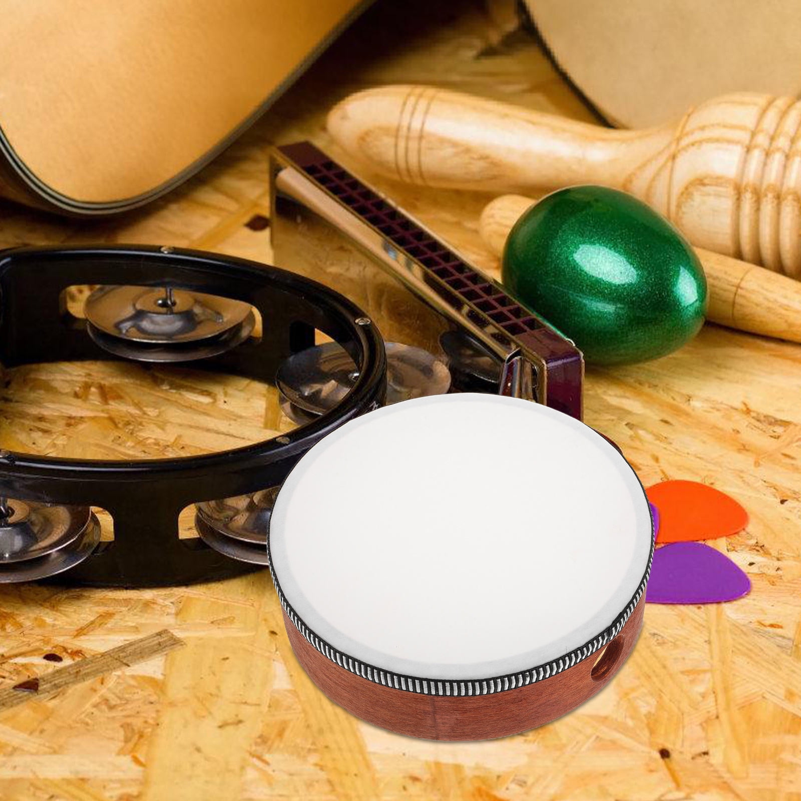 ETHZZLE 2Pcs Brown Wood Tambourine for Kids Percussion Instrument Schools Homes Live ...