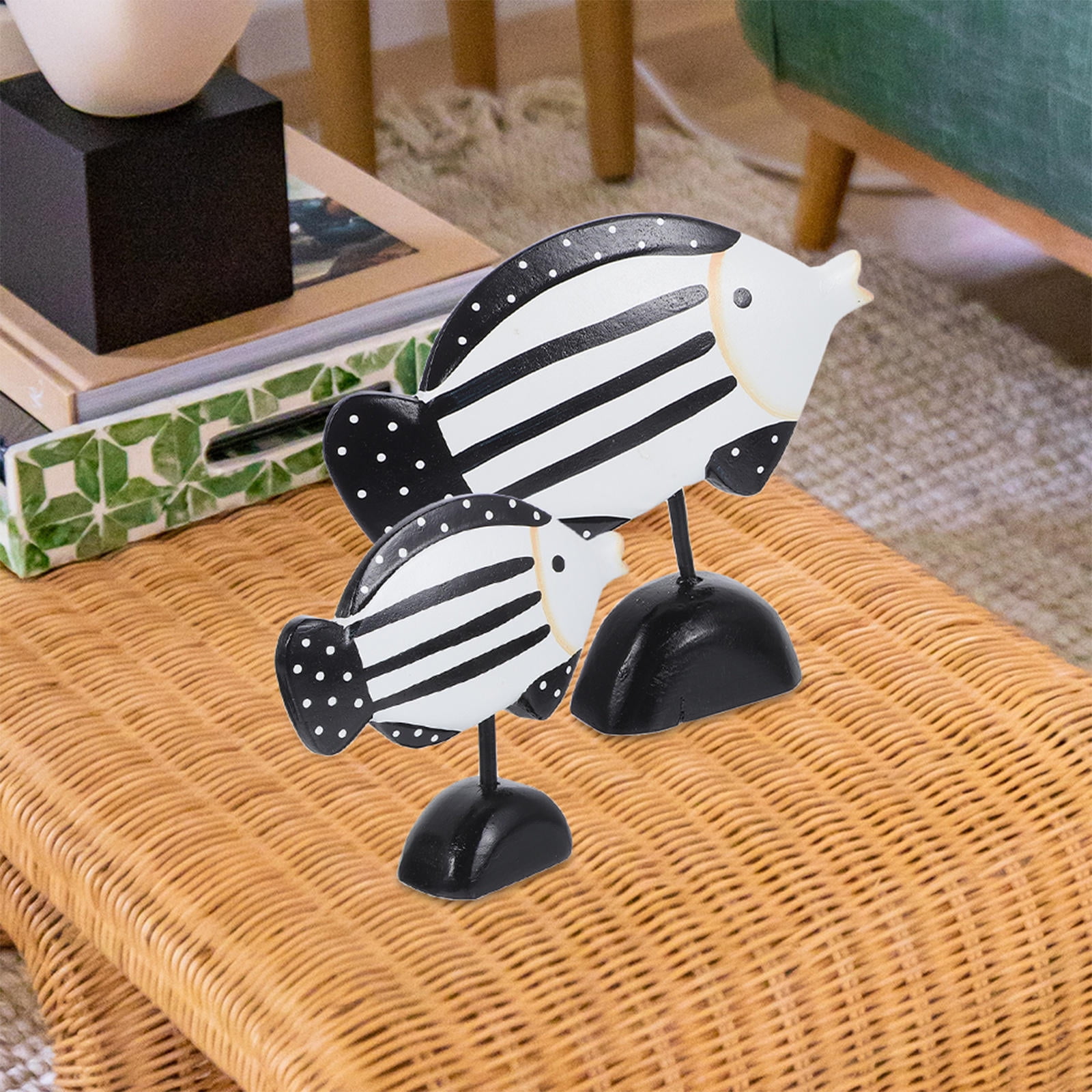 ETHZZLE Handcraft Fish Sculpture Wooden Multi 2Set Home Decoration ...