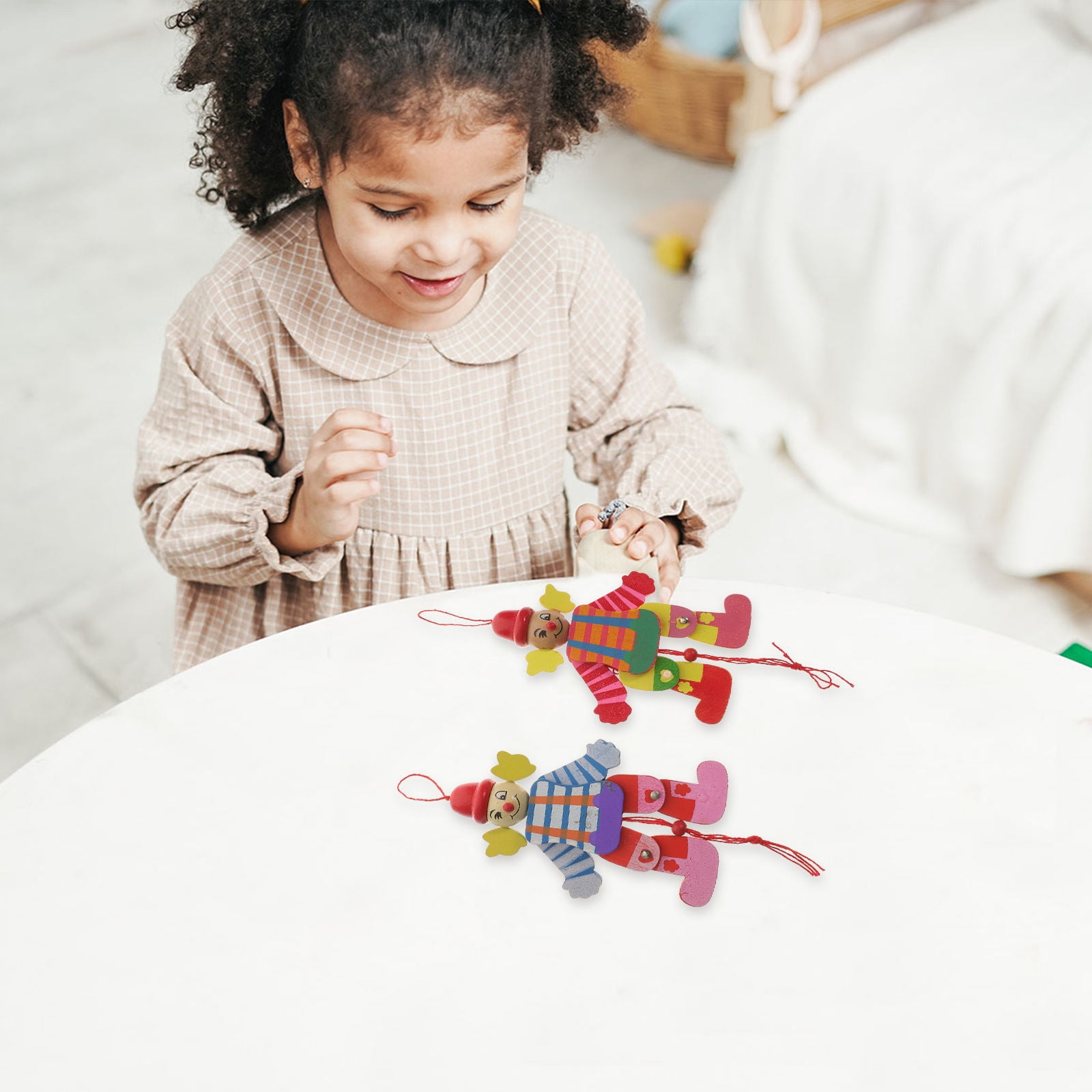 ETHZZLE 2Pcs Wooden Marionette Puppets with Strings Clown Design ...