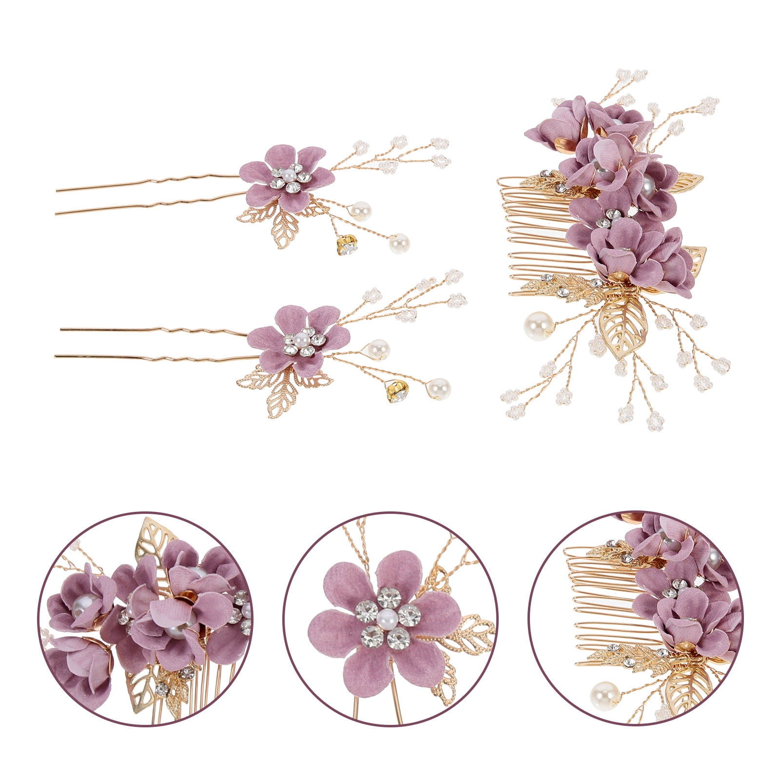 ETHZZLE 3Pcs Rhinestone Hair Accessory for Wedding with Flower Shape ...