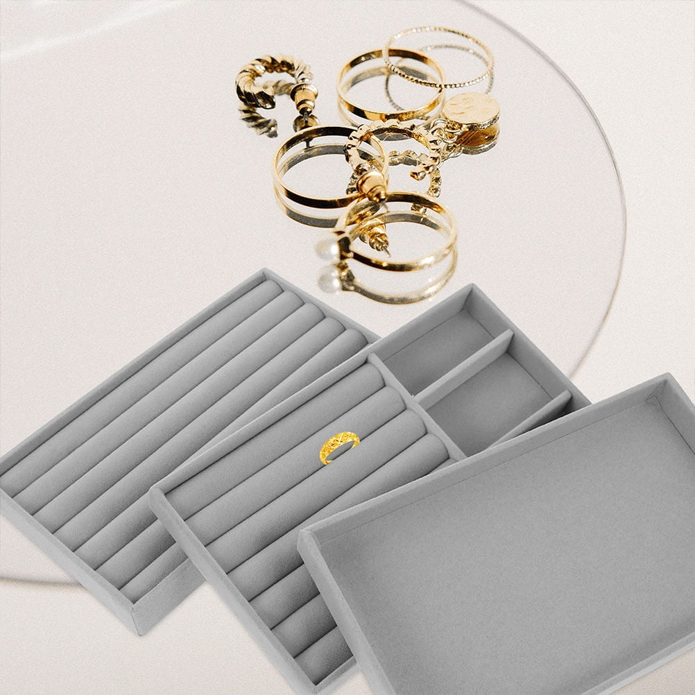 ETHZZLE 3pcs Jewelry Holder Jewelry Display Tray Grey Velvet Cloth ...