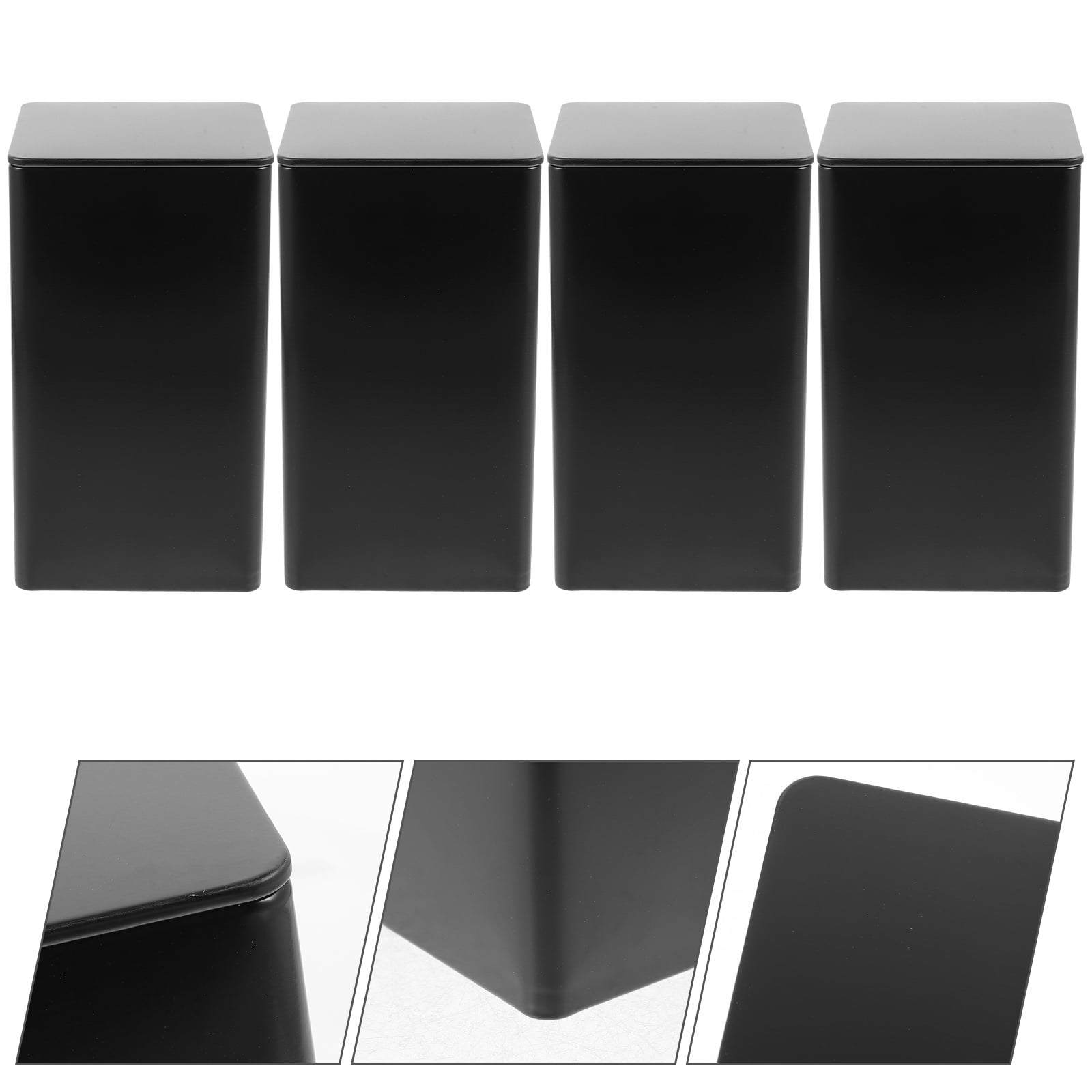 ETHZZLE 4Pcs Black Rectangular Tinplate Container with Lid for Coffee ...