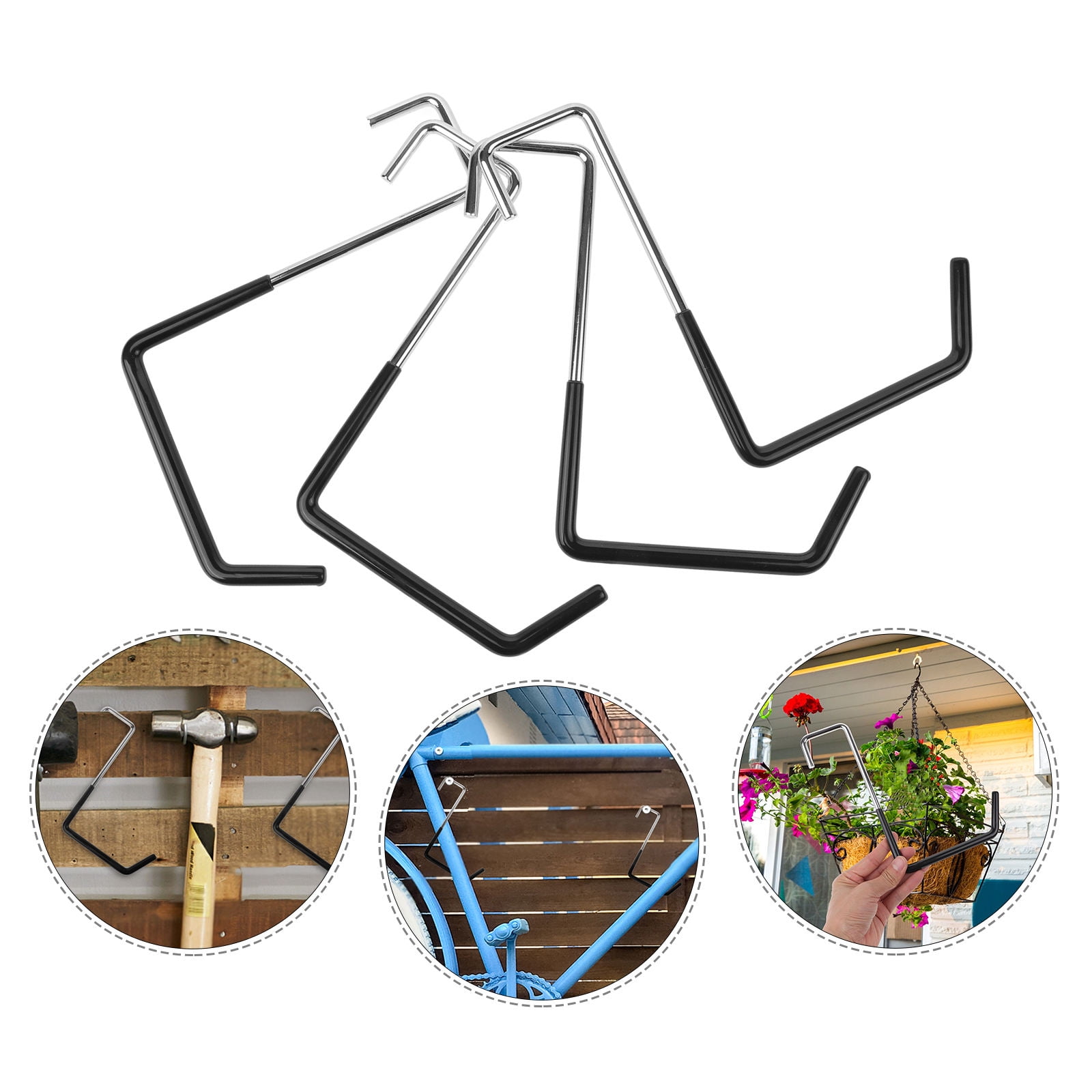 ETHZZLE 4Pcs -Shaped Iron PVC Hooks for Garage Tools Bikes Ladders ...