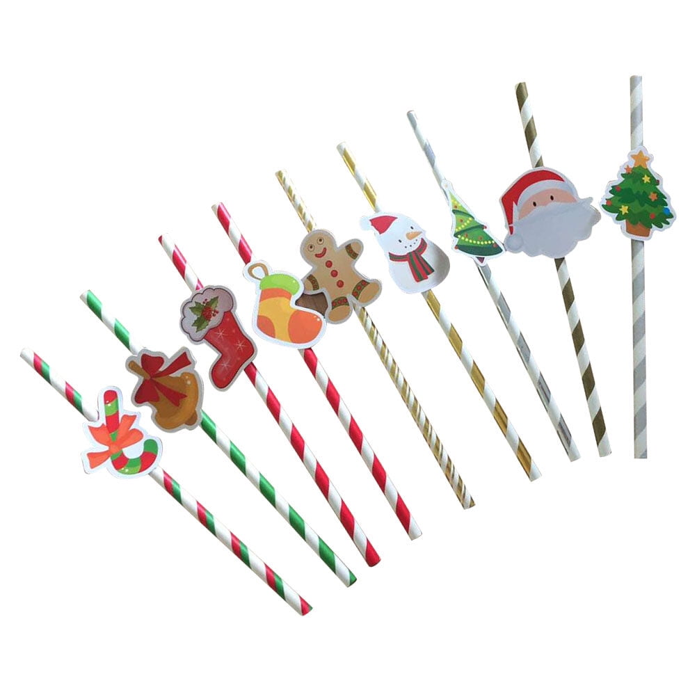 ETHZZLE 50Pcs Disposable Paper Drinking Straws with Christmas Cupcake ...