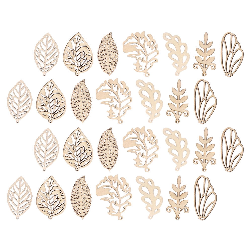 ETHZZLE 50Pcs Leaf Painting Craft Wood Cutouts Assorted Color for DIY ...