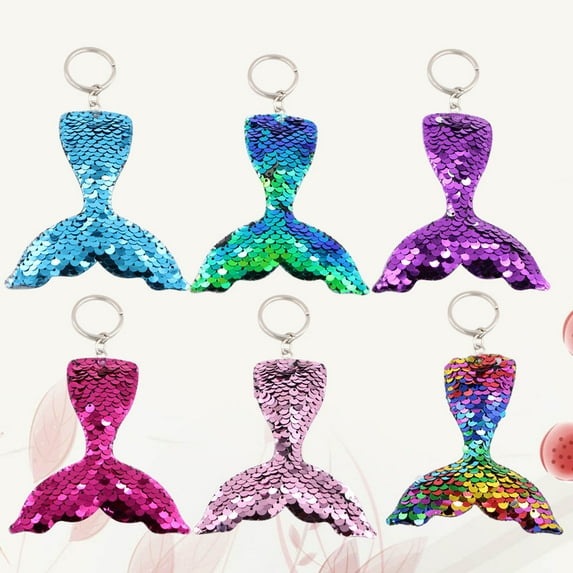 ETHZZLE 6Pcs Fish Tail Key Chain with Sequins Bag Hanging Pendant ...