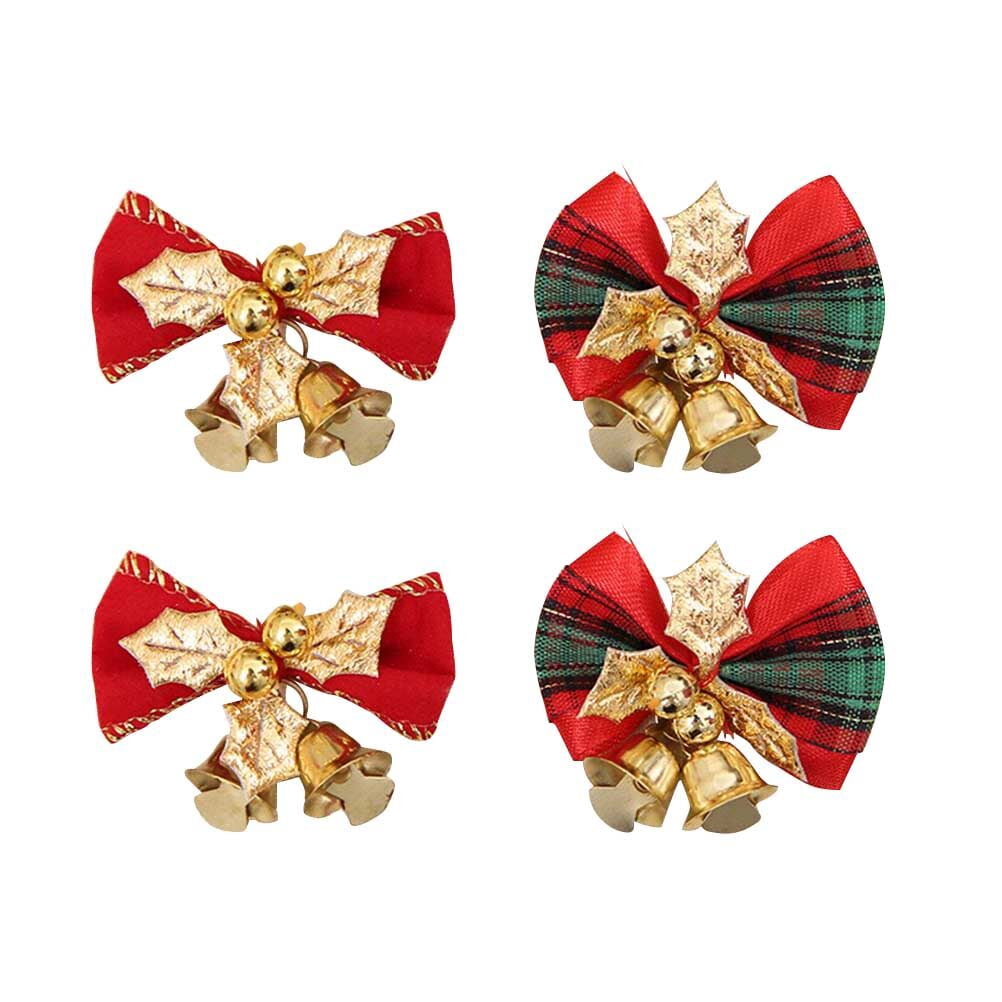ETHZZLE 6Pcs Red Christmas Tree Ornaments Fabric Bows with Bell Sounds ...