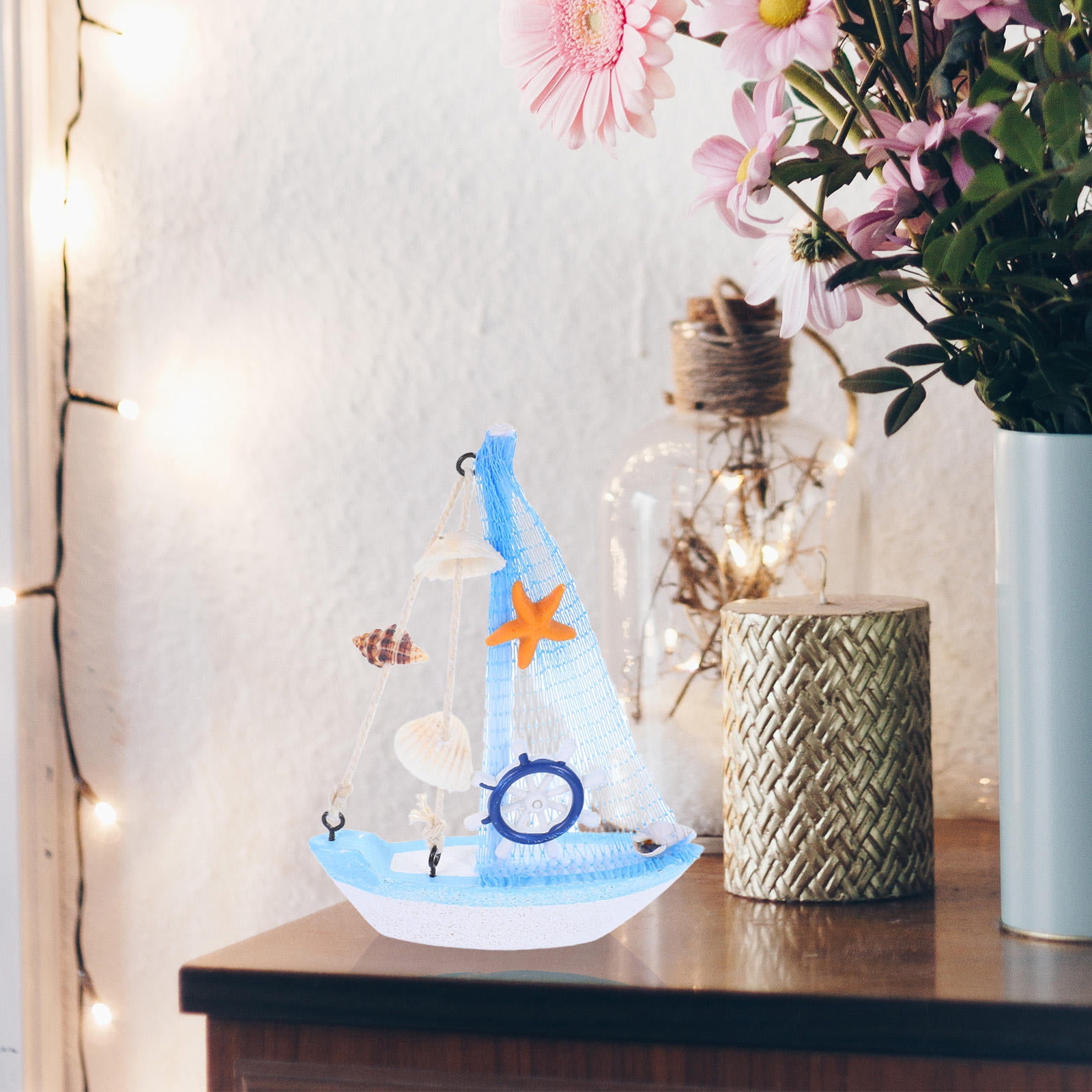 ETHZZLE Coastal Wooden Sailboat Figurine for Nautical Room Decor and ...