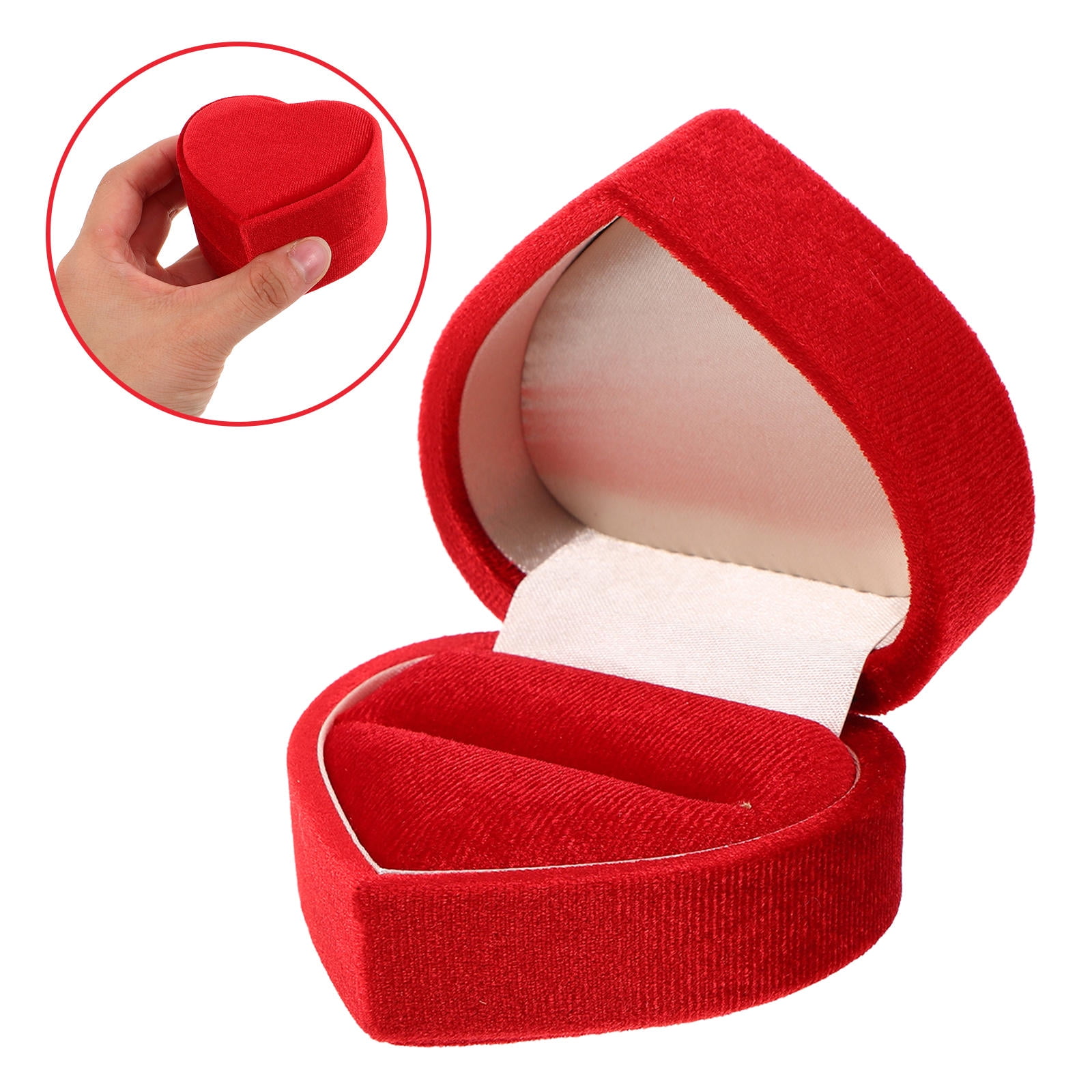 ETHZZLE Red Velvet Engagement Ring Box Heart Shape with Lid for Wedding ...